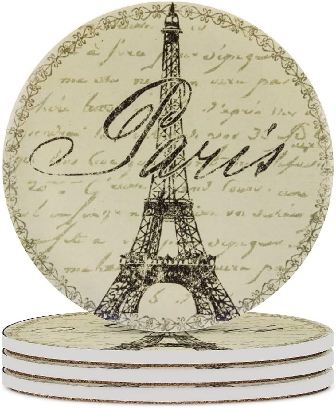 Paris Coasters for Drinks Set of 4, 4 inch Vintage Eiffel Tower ...