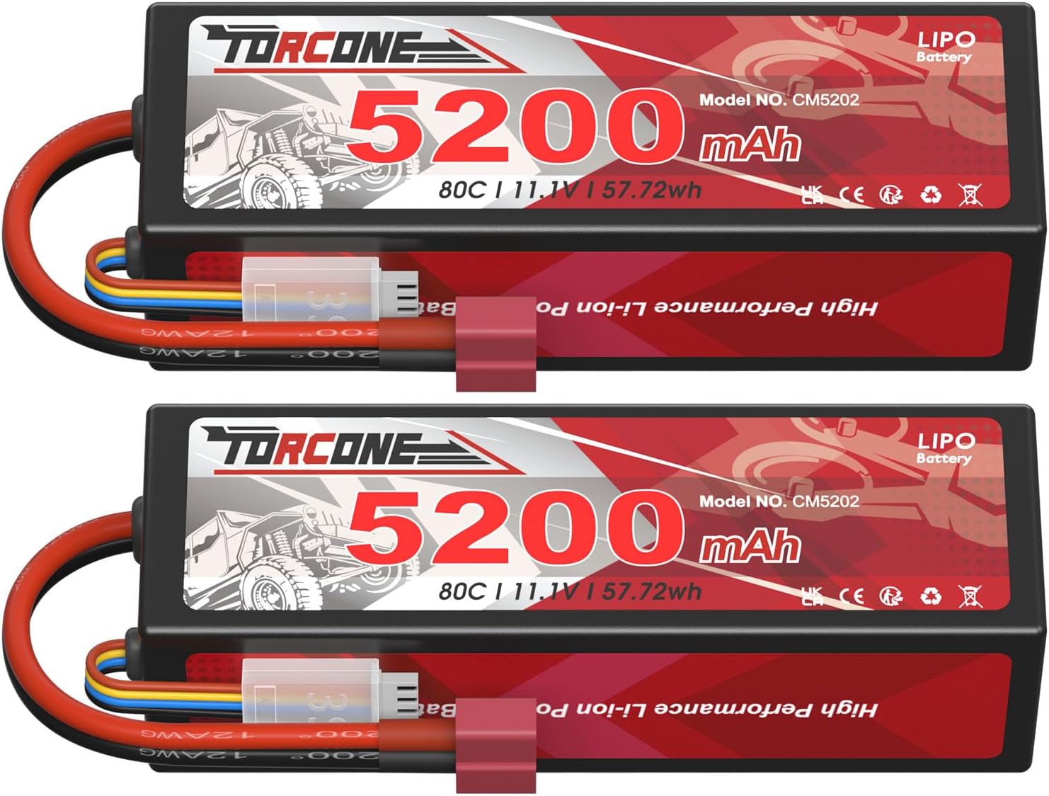 Amazon.com: TORCONE 11.1V Lipo Battery 3S 5200mAh 80C Lipos Hard Case ...