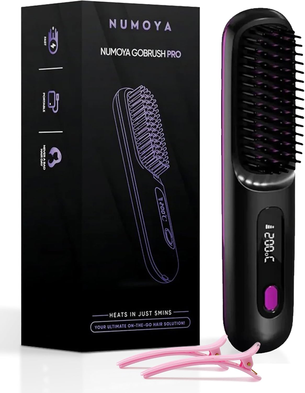 Numoya Go Brush Pro, Numoya Portable Straightener Brush, Cordless Hair ...