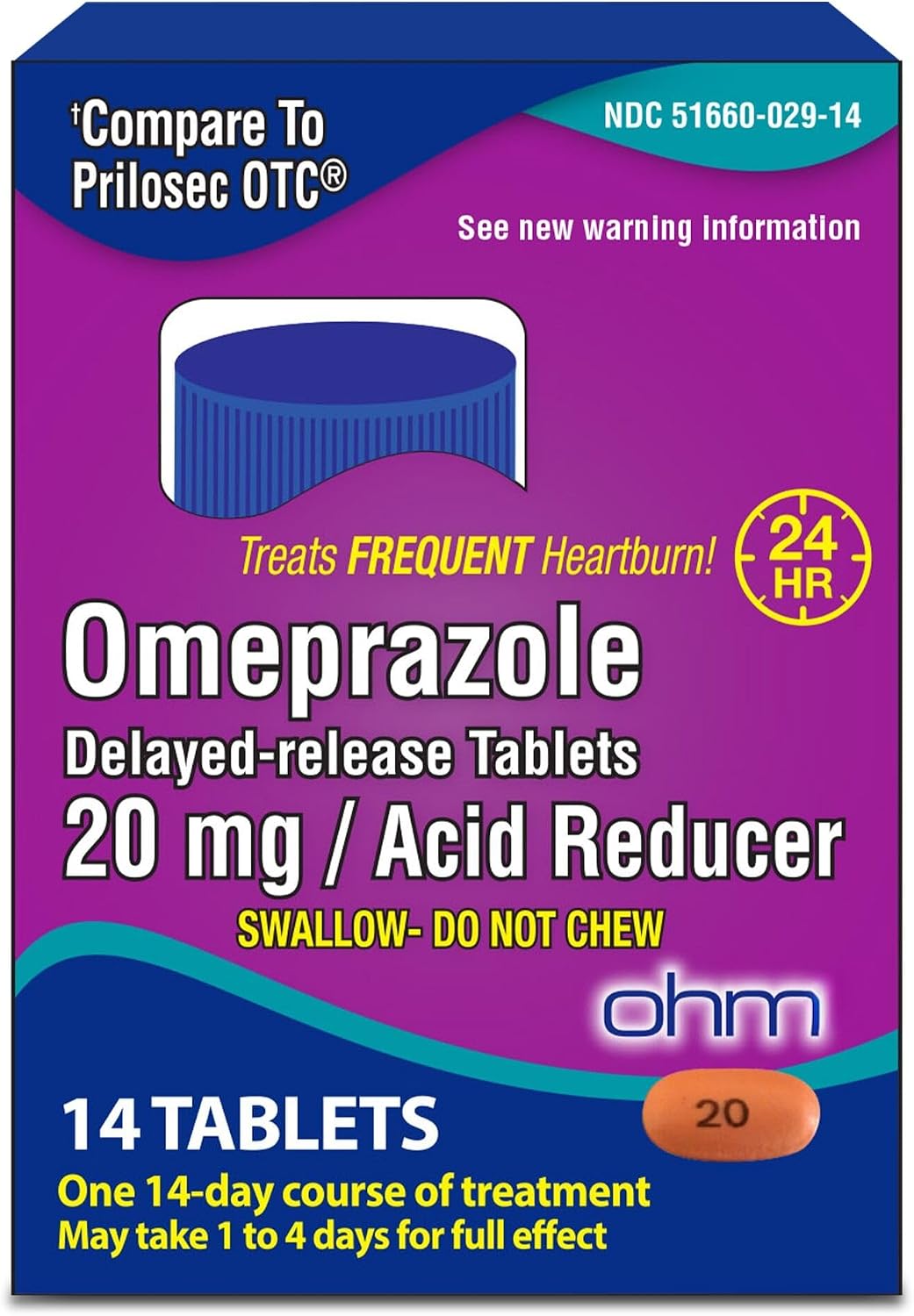 Amazon.com: Ohm Omeprazole 20mg, 14 Delayed-Release Tablets (2 Weeks ...