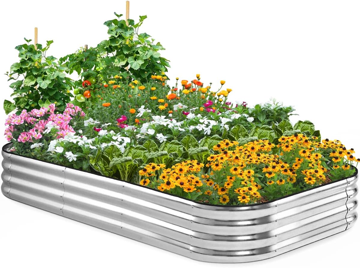 Amazon.com: Quictent Galvanized Raised Garden Bed Kit, 8x4x1 ft Oval ...