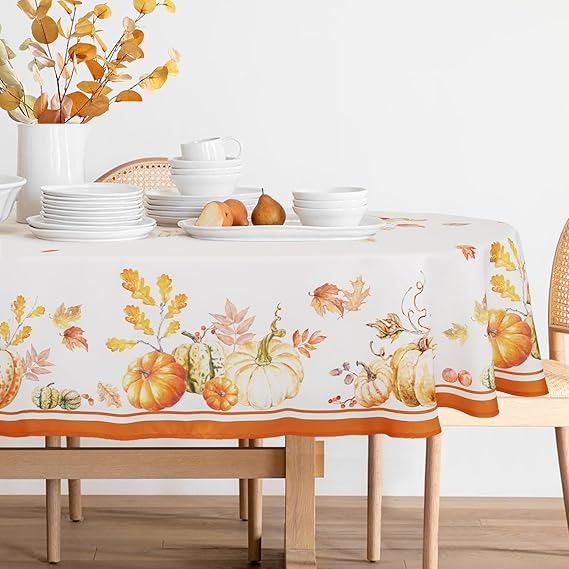 Amazon.com: Oval Fall Tablecloth Autumn Pumpkin Table Cloths ...