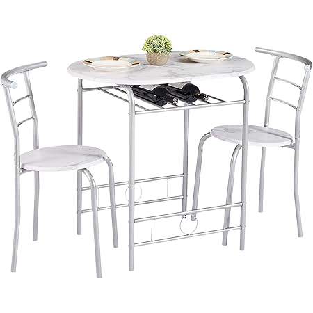 Amazon.com - VECELO 3 Piece Small Round Dining Table Set for Kitchen ...