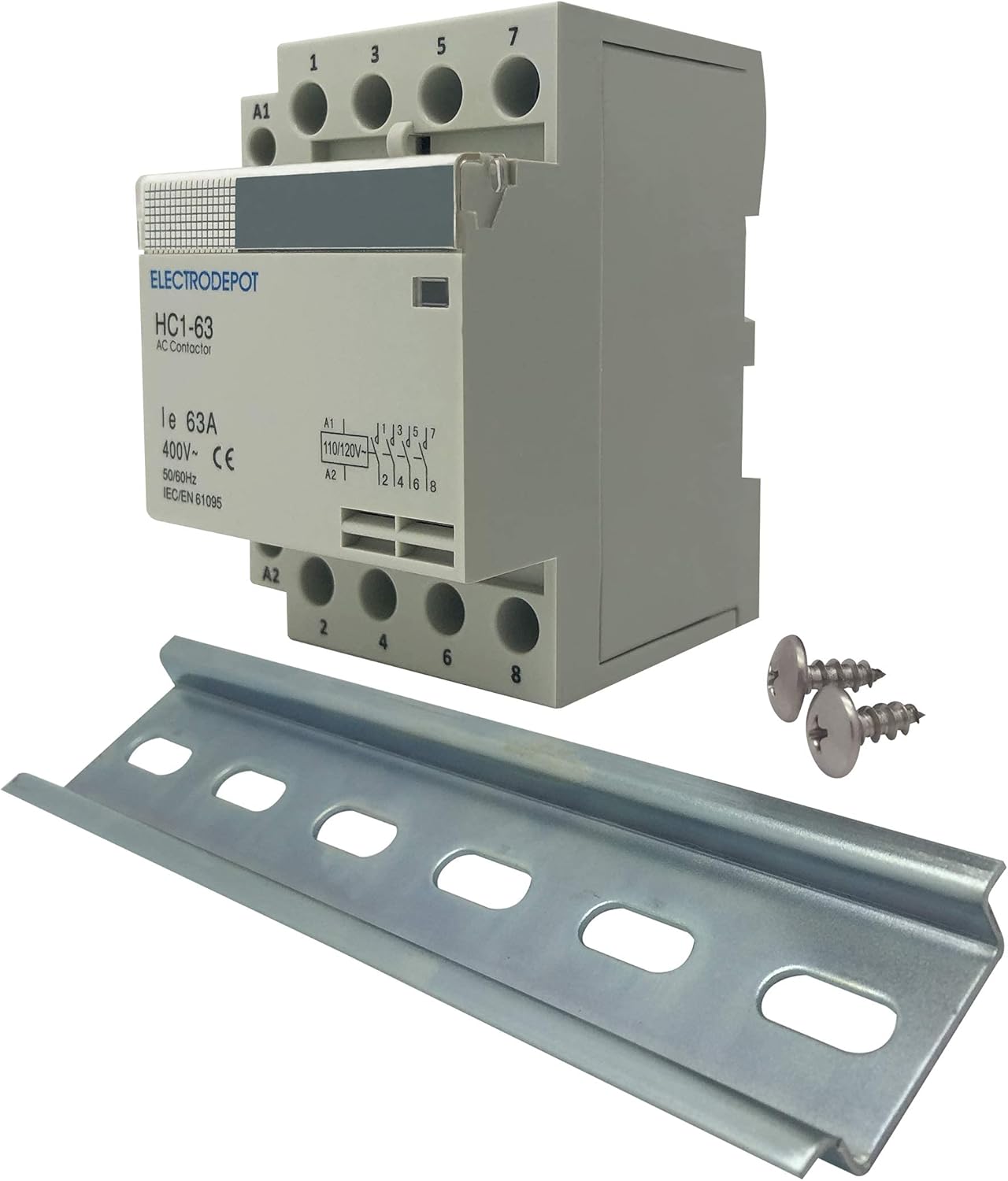 Electrodepot 60 Amp 4 Pole Normally Open Contactor, 110/120V Coil ...