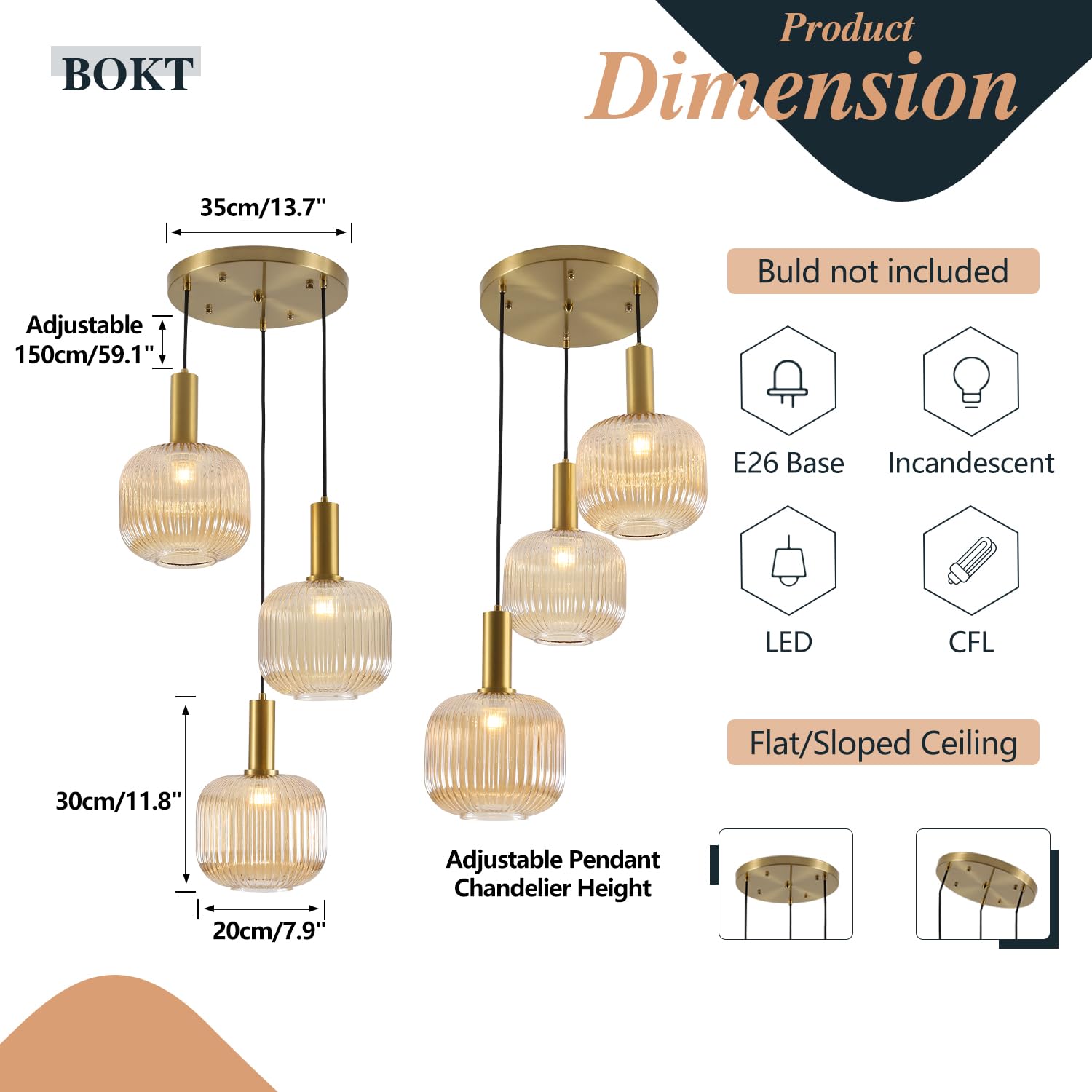 Snapklik.com : Gold Cluster Globe Glass Ceiling Chandelier 3-Light ...