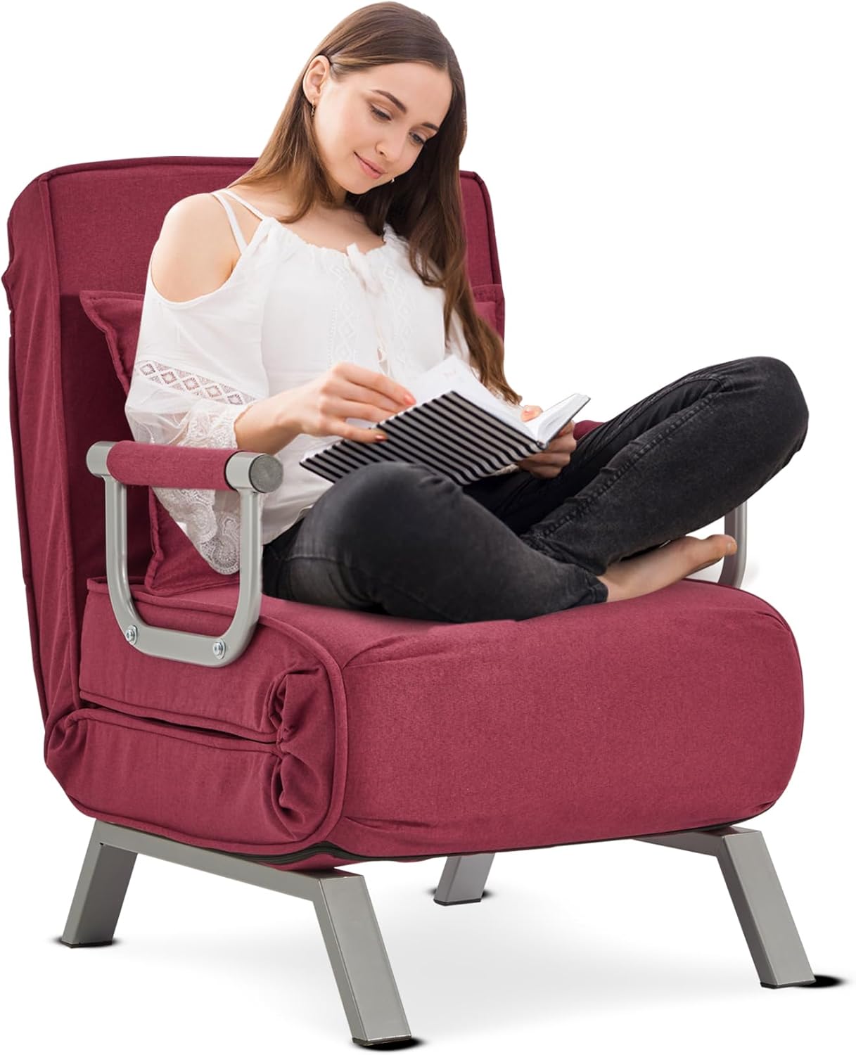 Haddockway Sofá cama convertible 3 en 1 con almohada, sillón tapizado ...