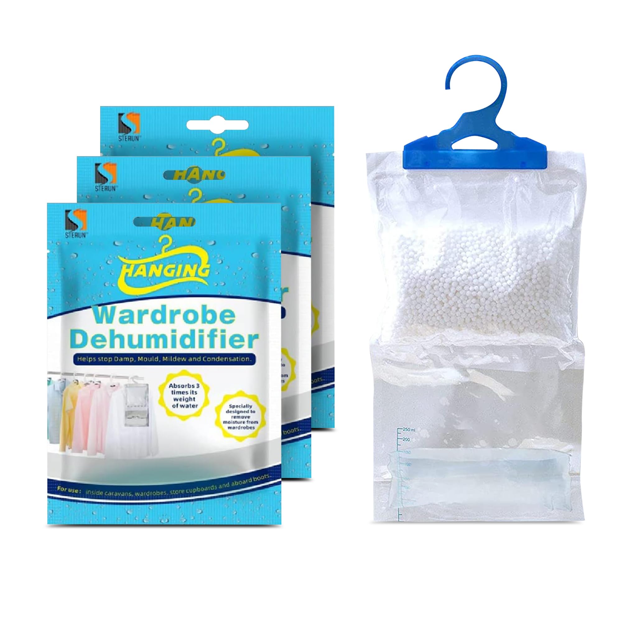 STERUN 3 Wardrobe Dehumidifier Hanging Bags With Leak Proof Storage Bag ...