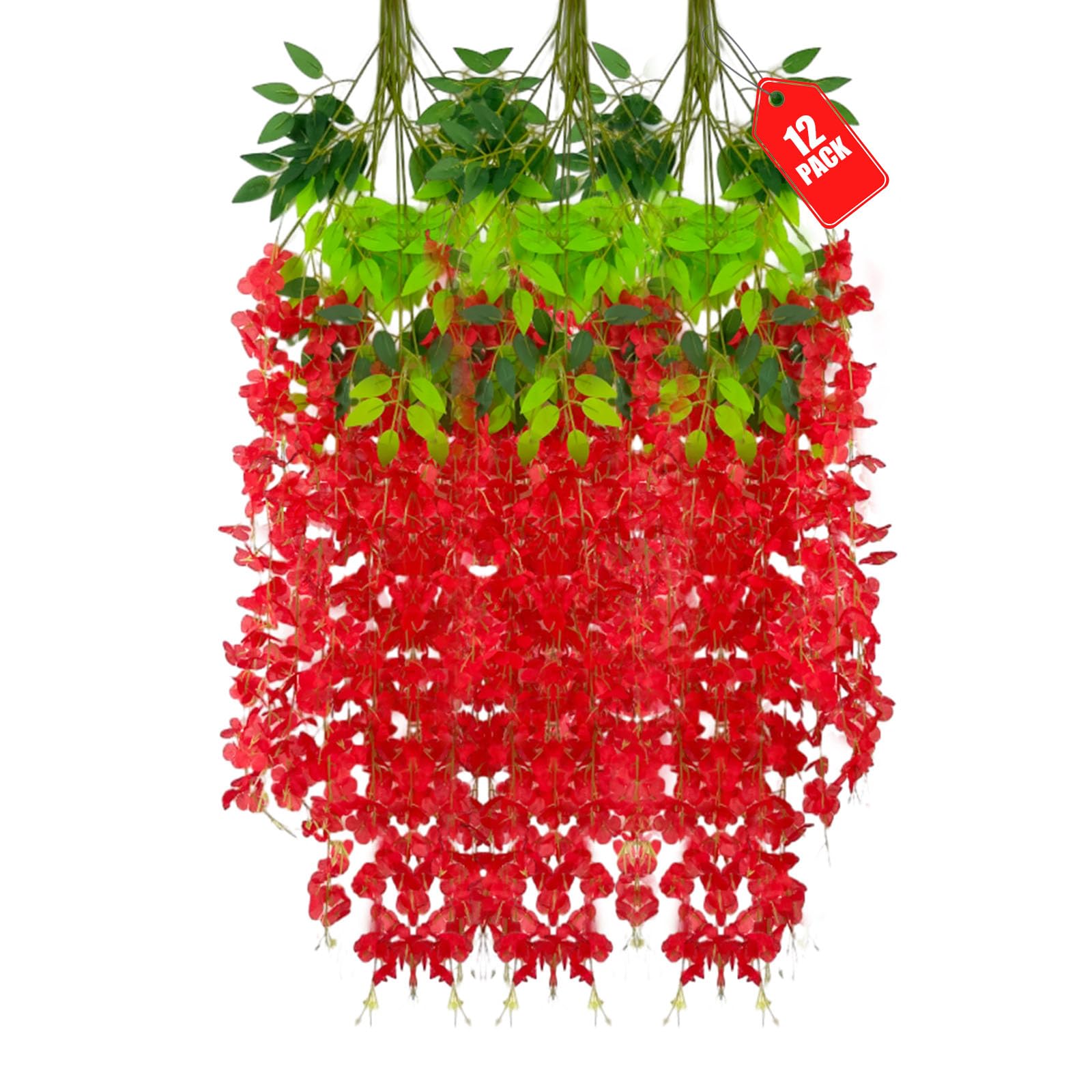 Amazon.com: 12Pack Red Wisteria Hanging Flowers, Red 3.77 Ft Fake ...