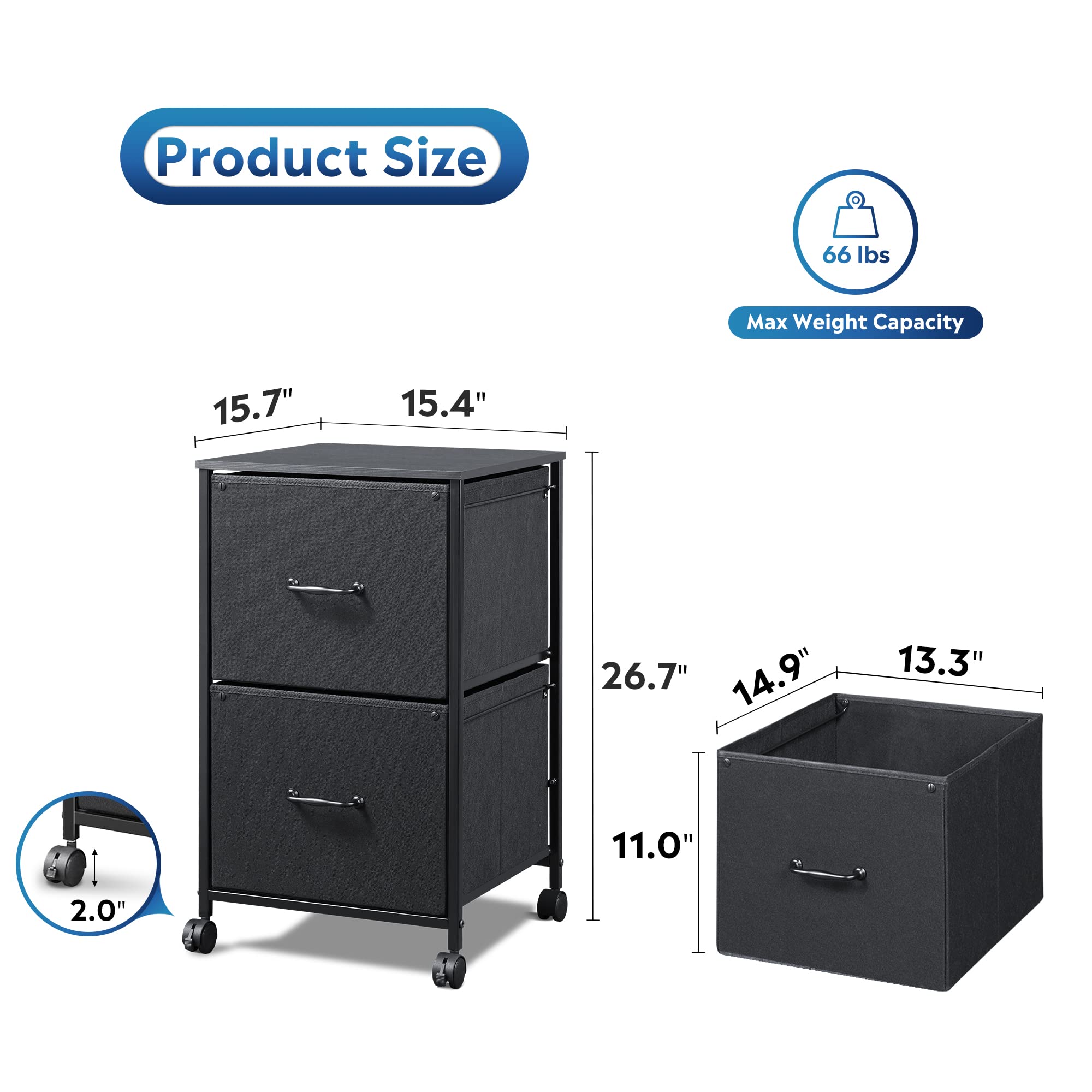 DEVAISE 2 Drawer Mobile File Cabinet, Rolling Printer Stand, Fabric ...