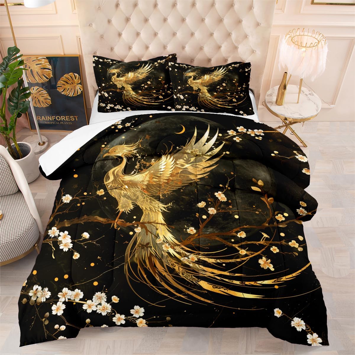 Amazon.com: CCoutueChen Phoenix Bird Comforter Set King Size White ...