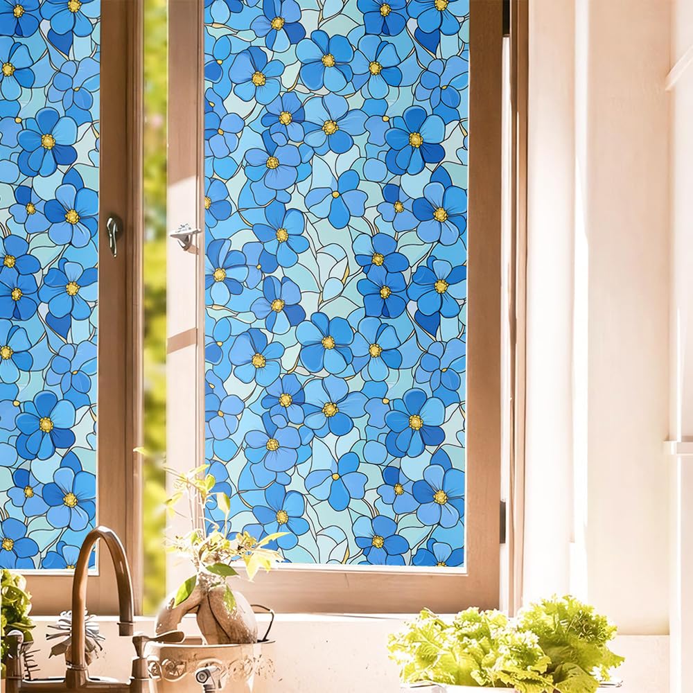 Amazon.com: 16“x118 Blue Stained Glass Flower Double Side Window Films ...