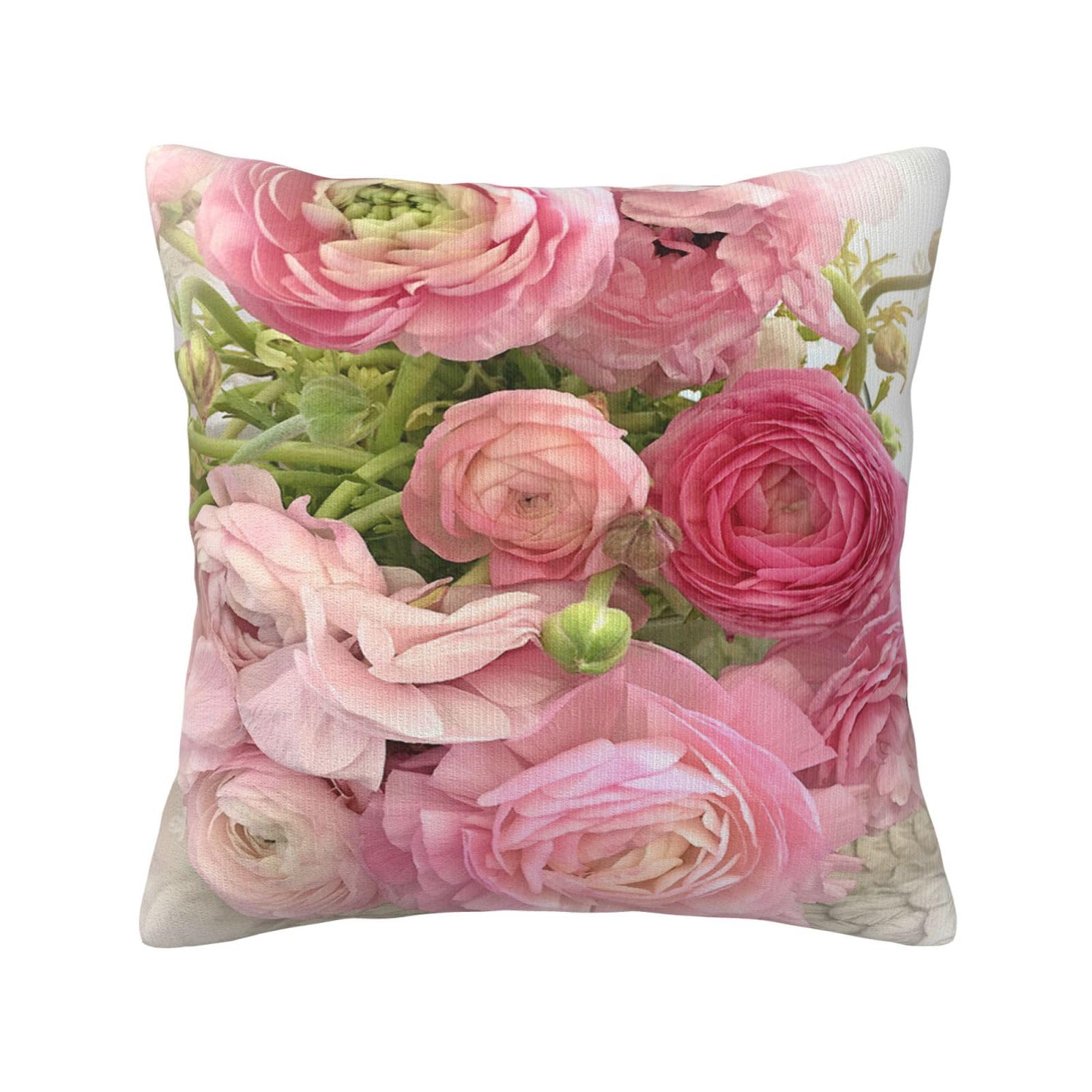 Amazon.com: Shabby Chic Rose Throw Pillow Covers 18x18 in, Farmhouse ...