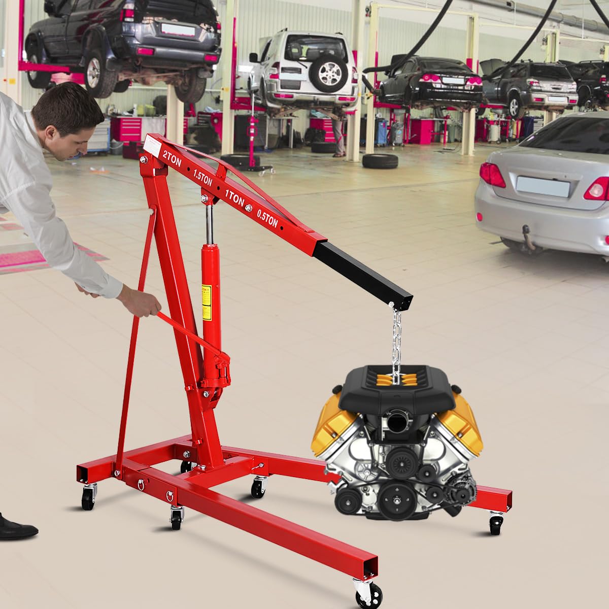 Engine Lift Engine Hoist, 2 Ton Folding Engine Crane With 6 Carters ...