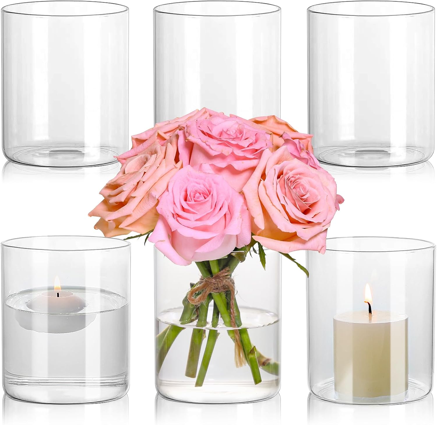 Amazon.com: SUPMIND Glass Cylinder Vase Set of 6 for Centerpieces, 5 ...