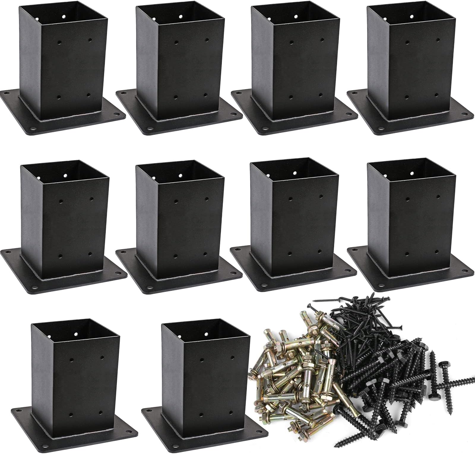 MUKLEI 4 Packs 4 x 4 Inches Post Bases, Fence Post Anchor Bases with 16 ...