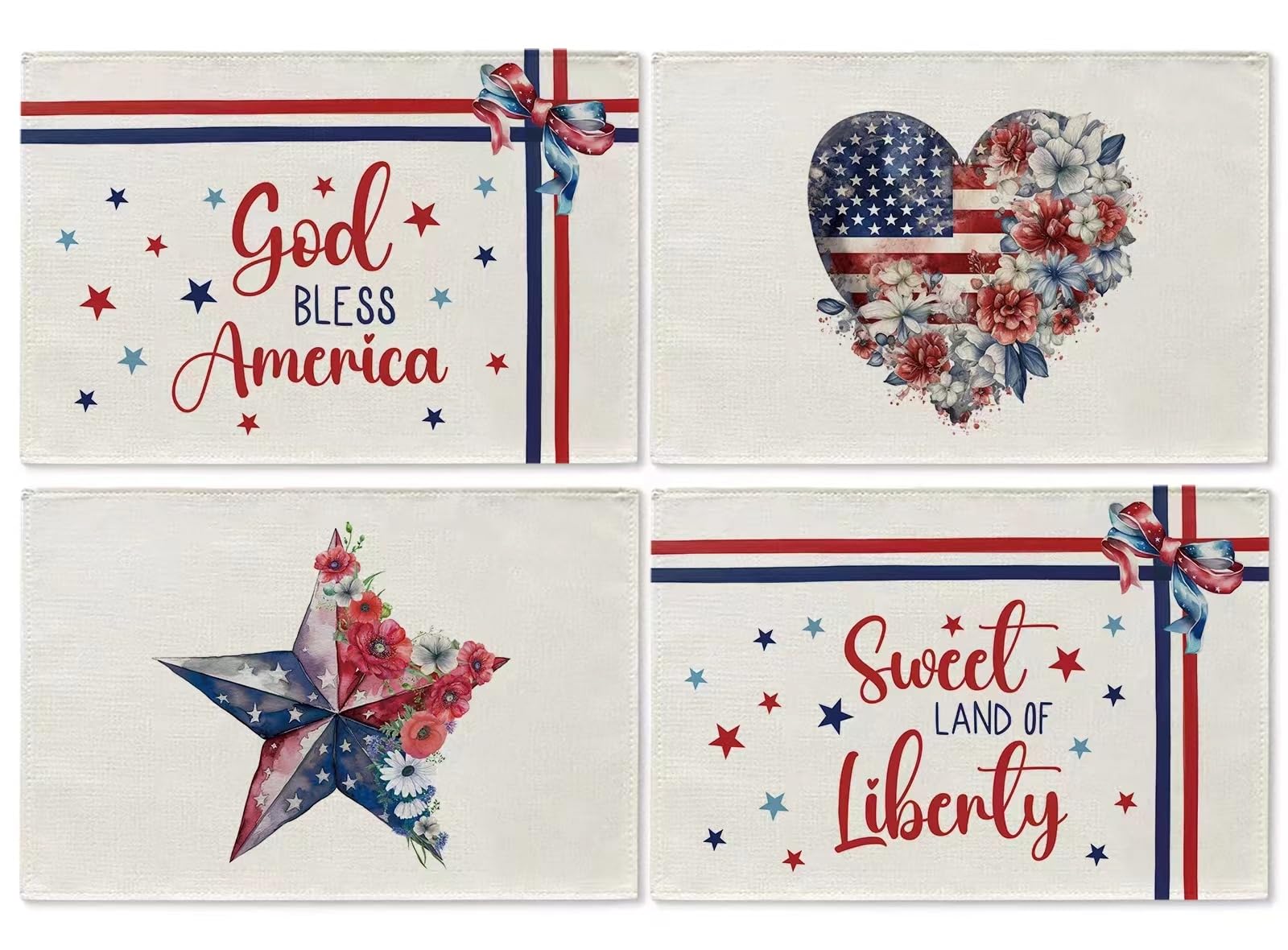 Amazon.com: GPGHE 4th of July Placemats Set of 4 Floral Heart Stars ...