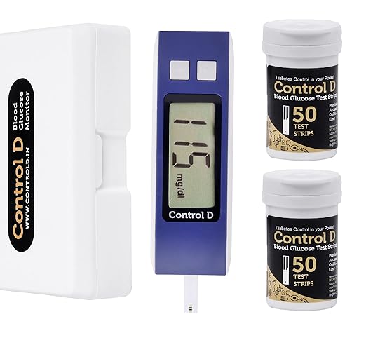 Control D Blue Glucose Blood Sugar testing Machine with 100 Strips ...