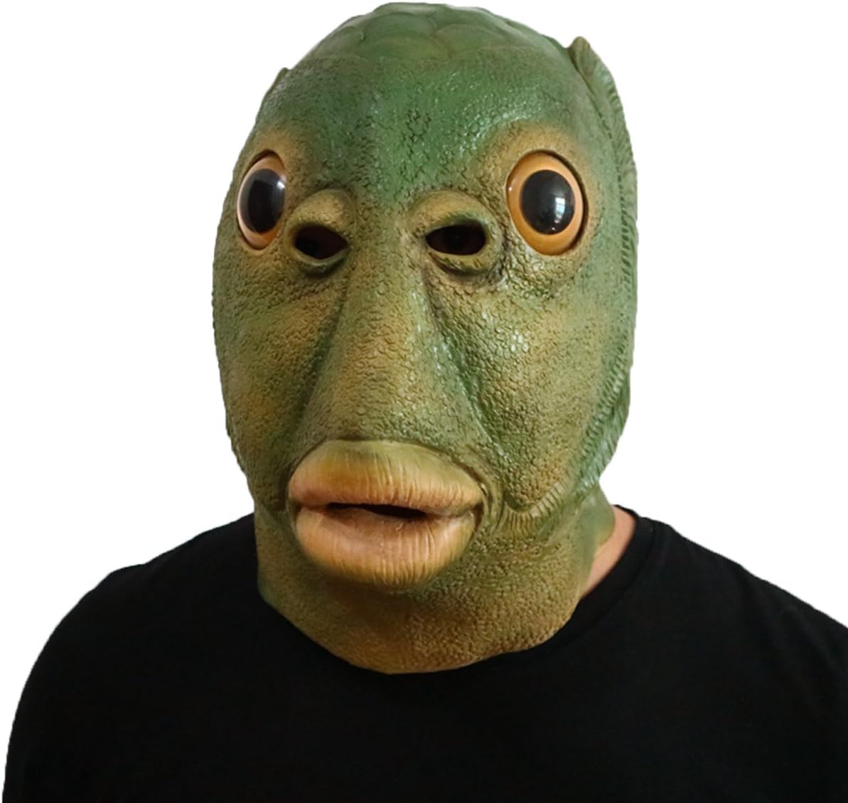Amazon.com: DylunSky New Halloween Green Fish Latex Mask Full Head ...