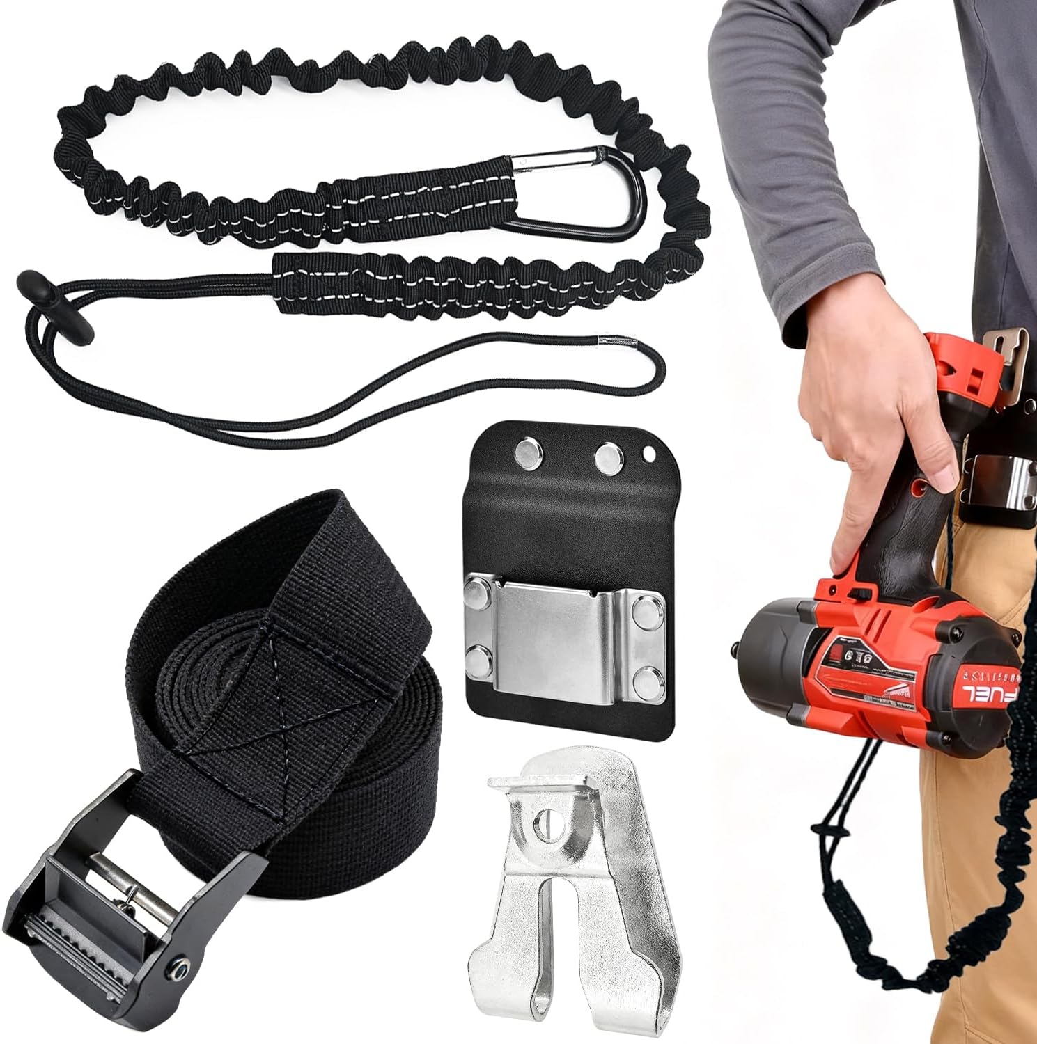 Frstem Clip-on tool belt clip, tool belt set with belt, safety leash ...
