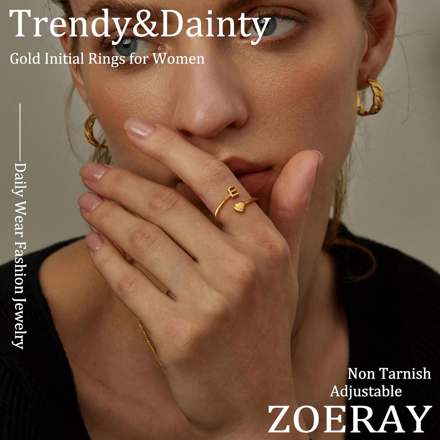 Gold Rings for Women Non Tarnish 14K Gold Plated Heart Initial Ring ...