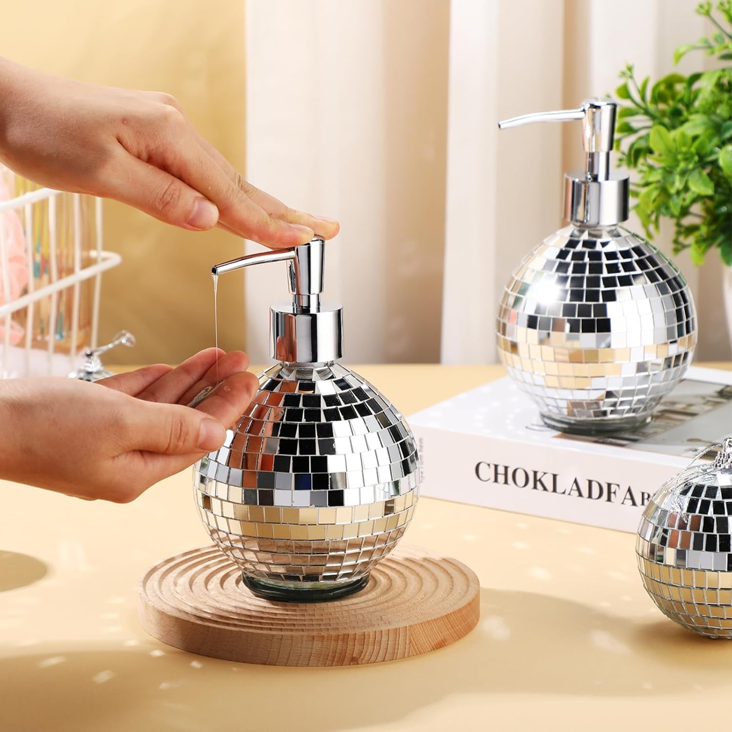 Amazon.com: FillTouch 2 Pcs Disco Ball Glass Soap Dispenser Bathroom 14 ...