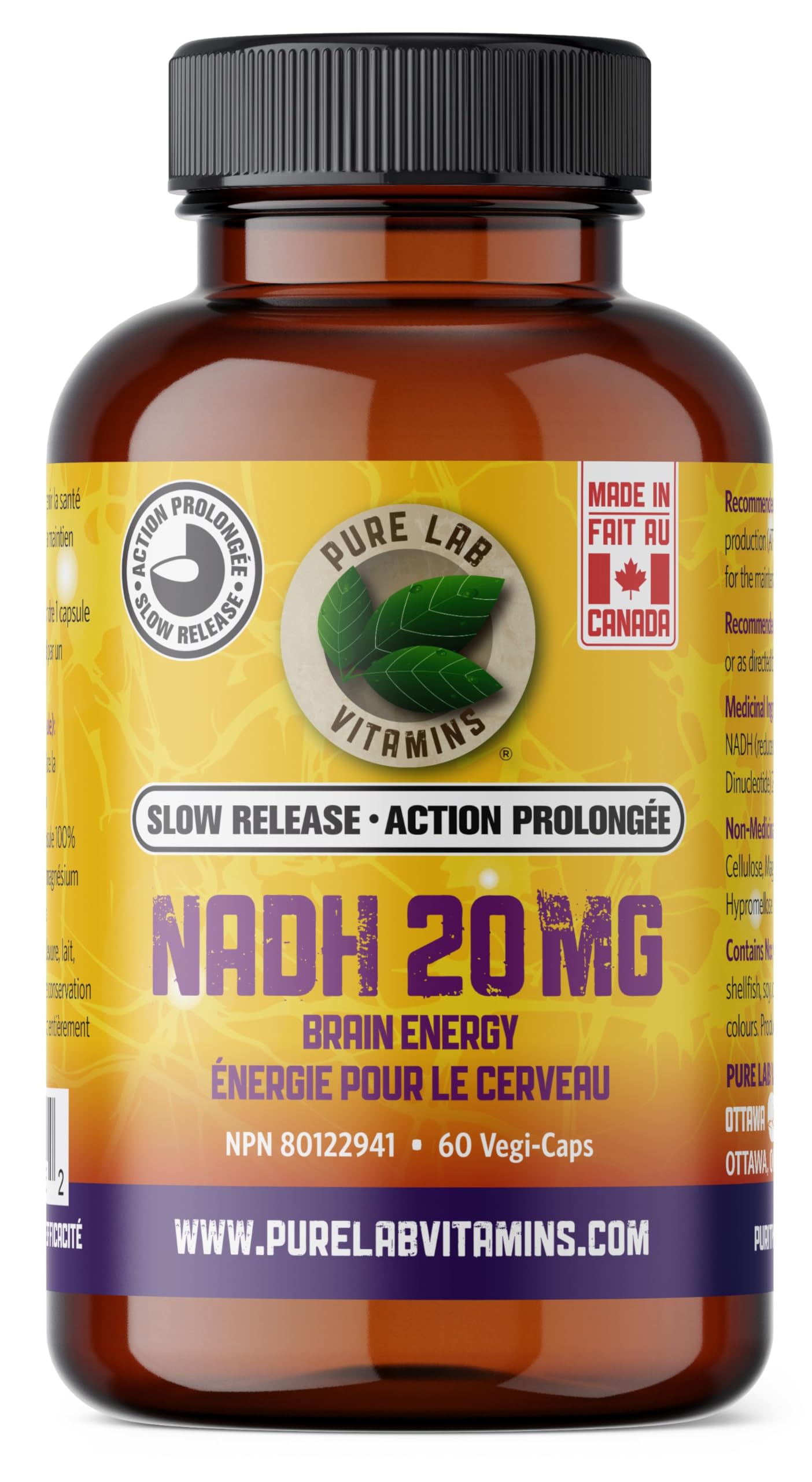 Pure Lab Vitamins - NADH Supplement, 60 Vegi Capsules - NAD Supplement ...