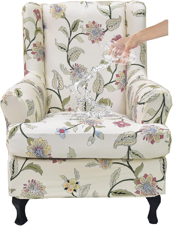 Amazon.com: KRFOONN Waterproof Wingback Chair Slipcover 2-Piece Stretch ...