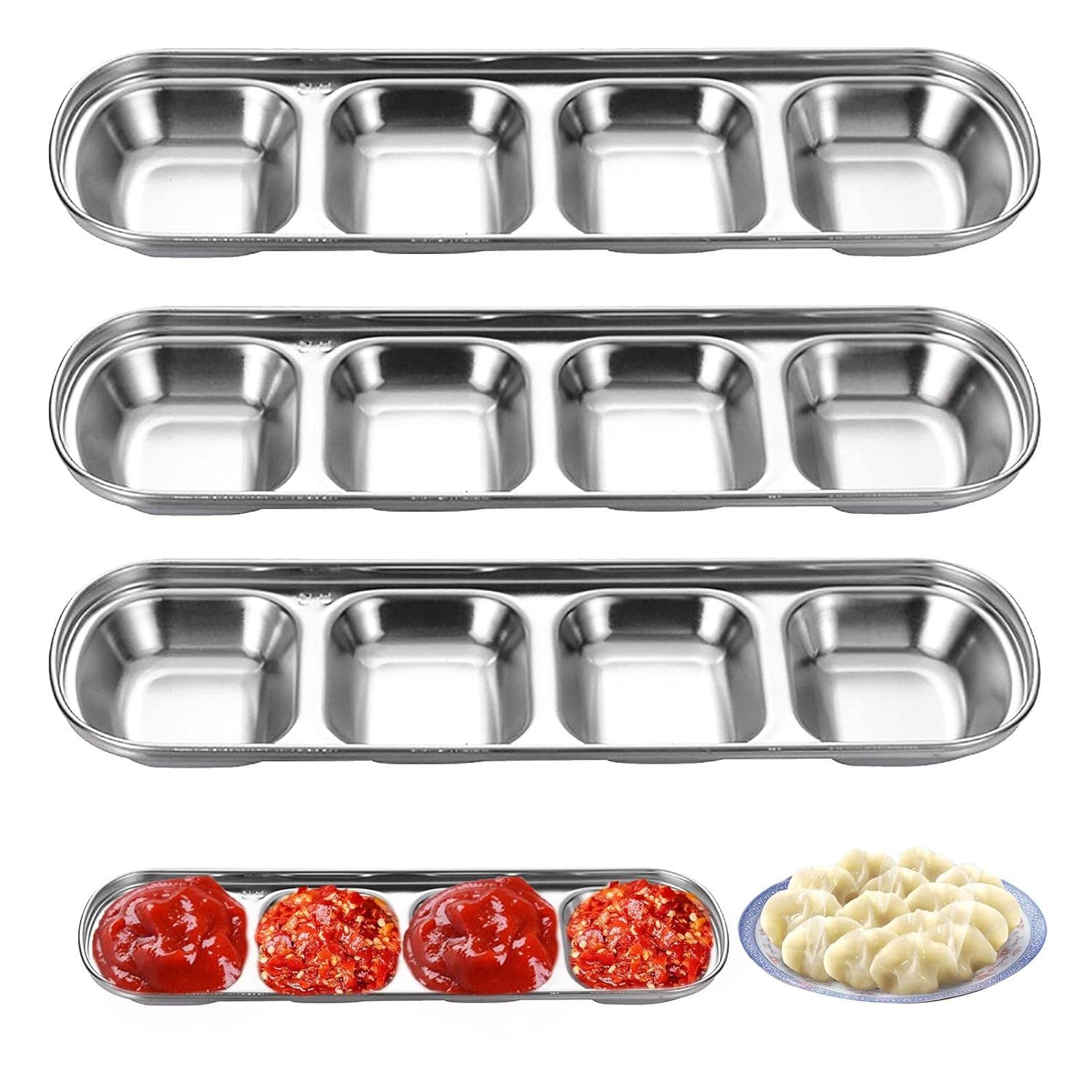 Buy 3NH® 4Pcs Stainless Steel Sauce Dishes,Square Seasoning Dishes ...