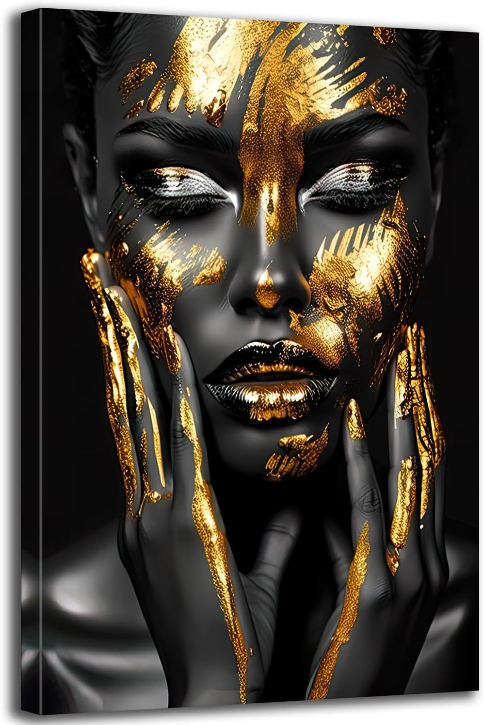 Amazon.com: GLOKAKA Black Gold African American Woman Canvas Wall Art ...