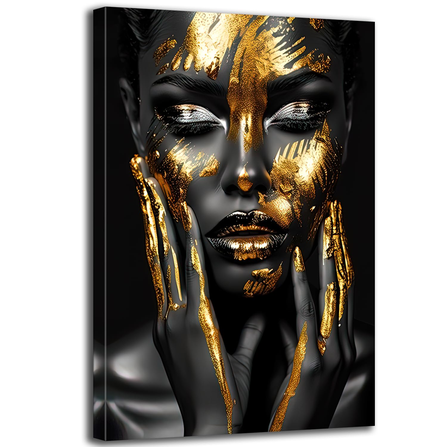Amazon.com: GLOKAKA Black Gold African American Woman Canvas Wall Art ...