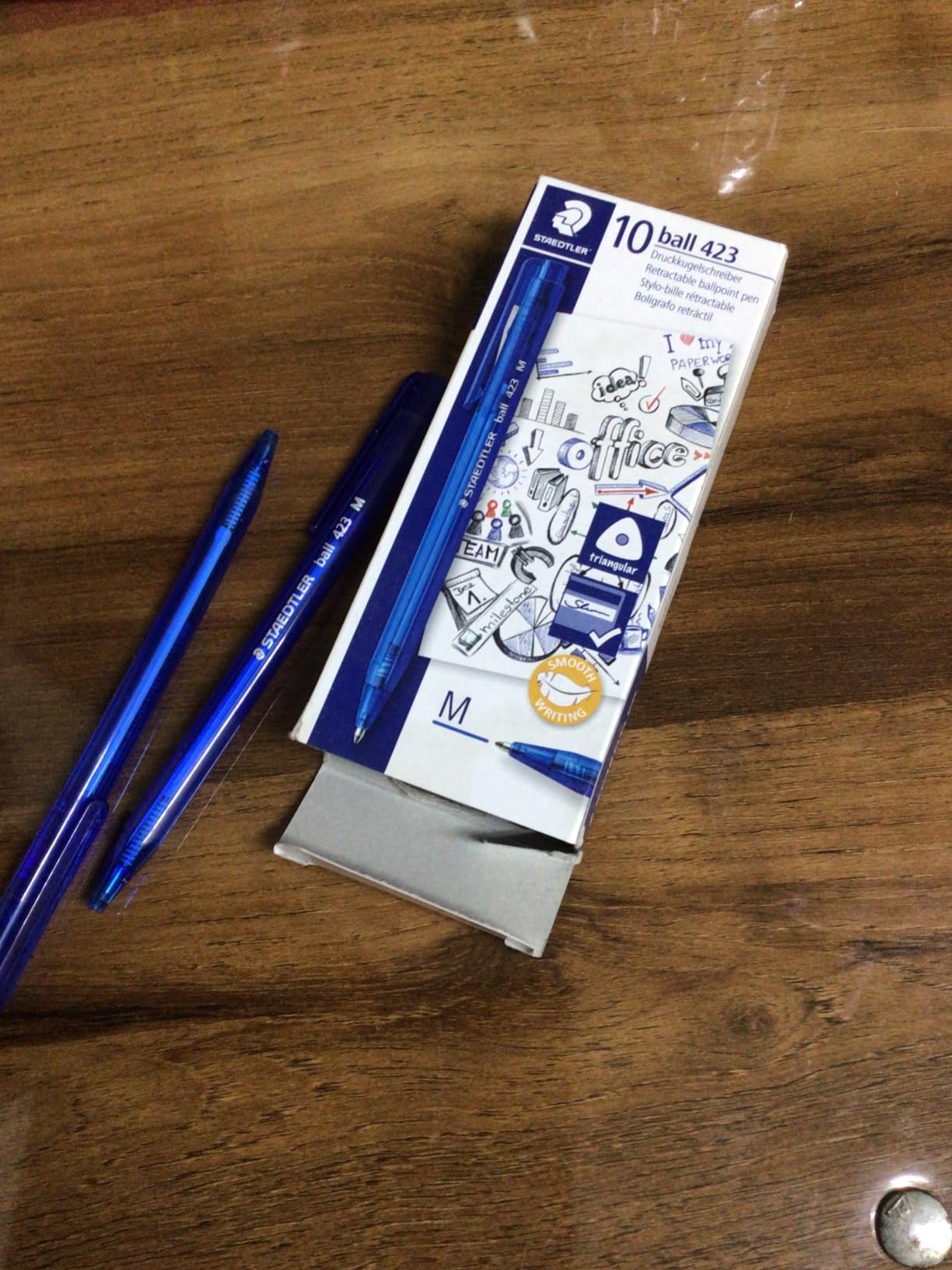 Staedtler triangular body Ballpoint Pen in Blue colour pack of 10 nos ...