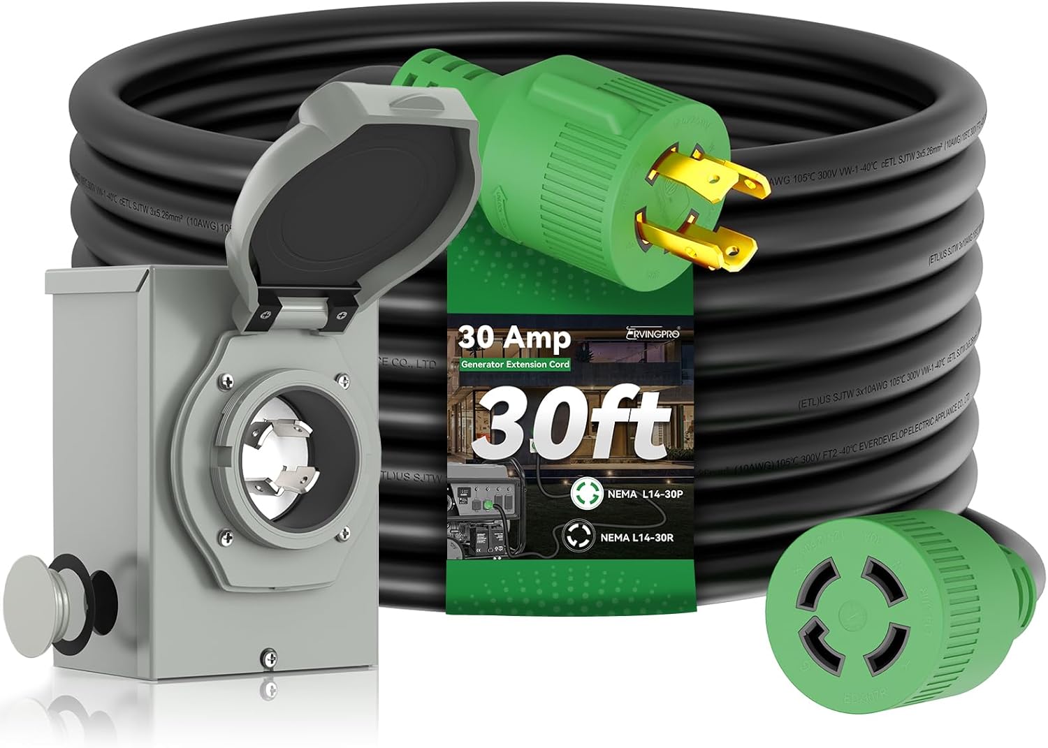 Amazon.com: RVINGPRO 30 Amp Generator Cord 30FT and Power Inlet Box ...