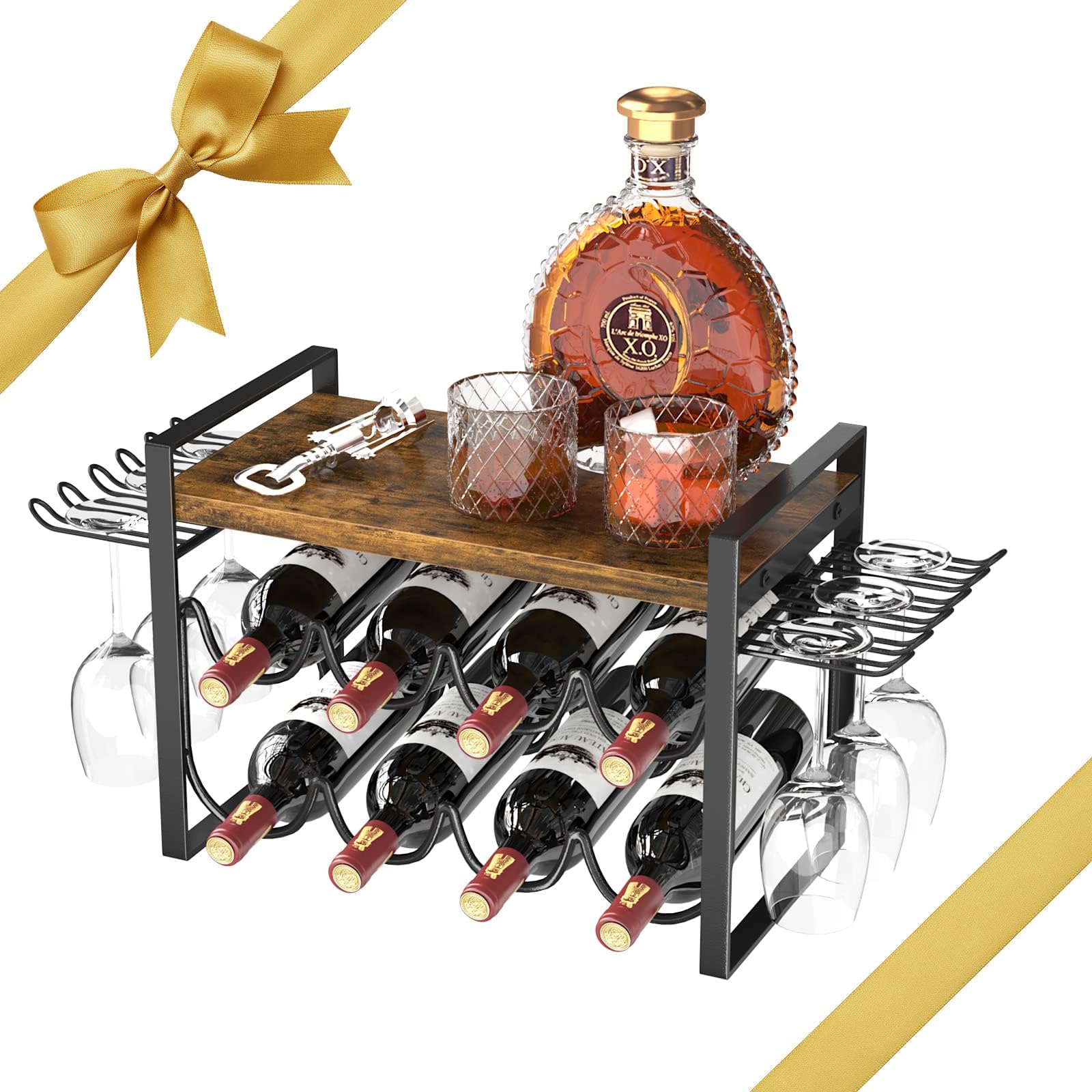 Amazon.com: HeiMma Acrylic Wine Rack with Glass Holder, Wine Holder ...