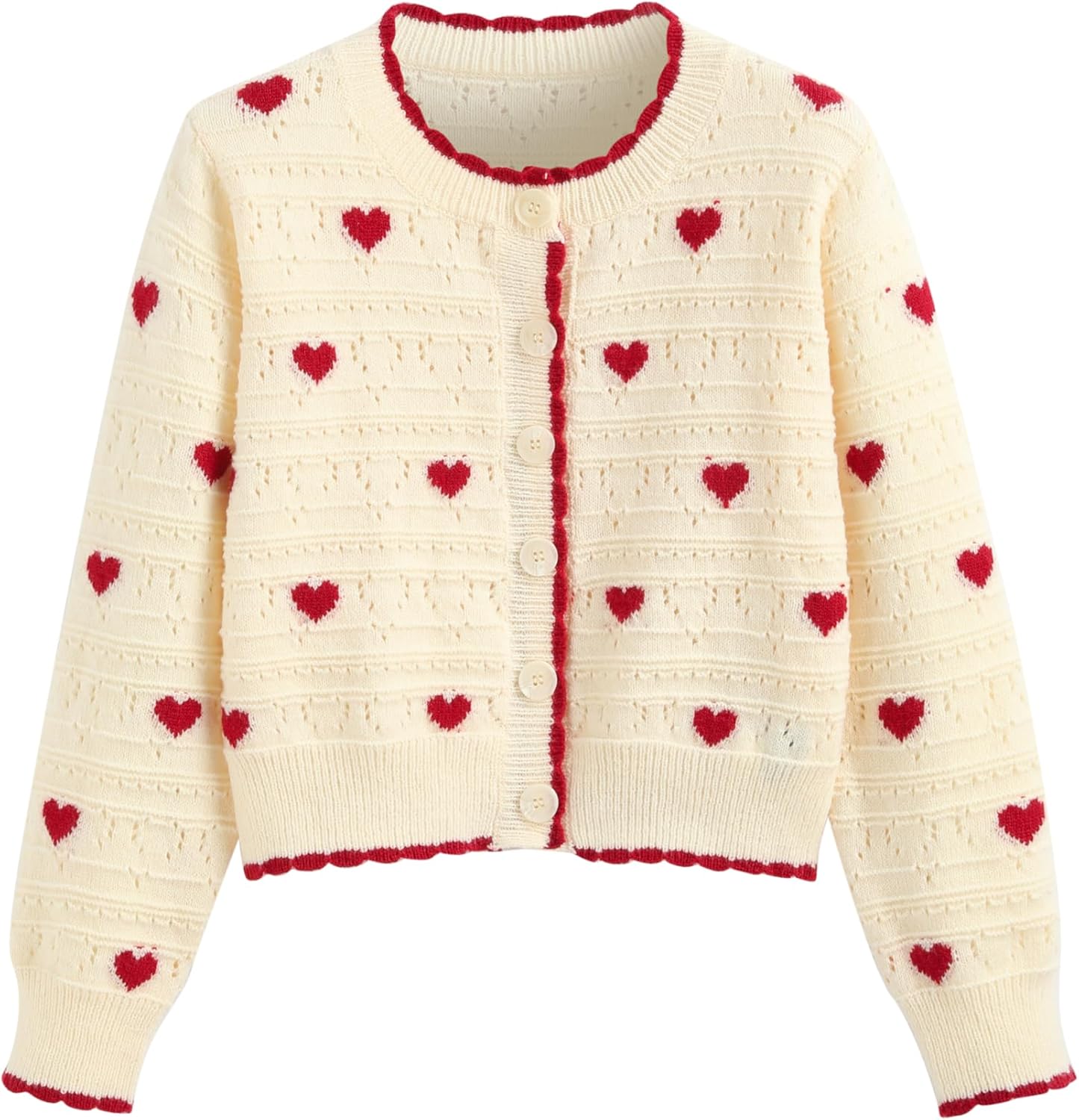 CIDER Women's Cardigan Crew Neck Heart Print Color Block Button Down ...