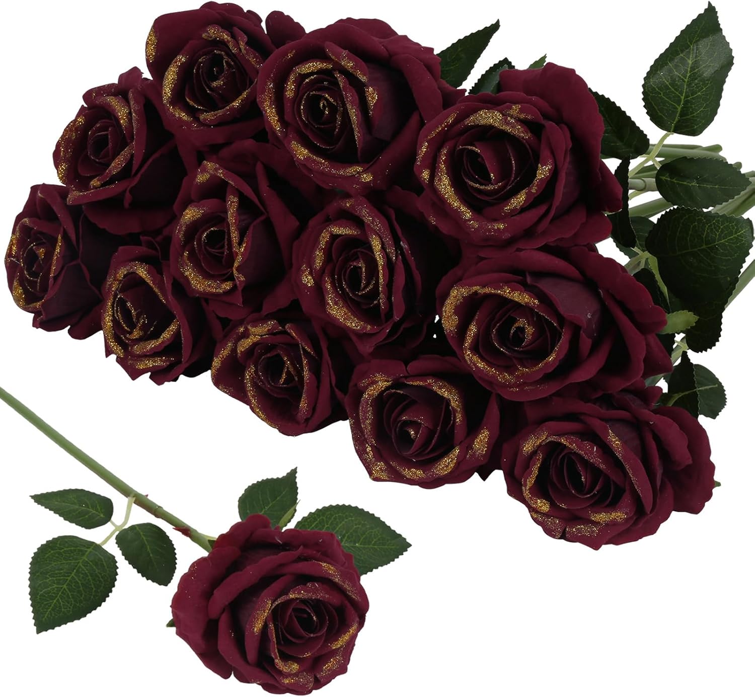 Amazon.com: Rzoukler 12pcs Artificial Silk Roses, 3.15'' Big Glitter ...