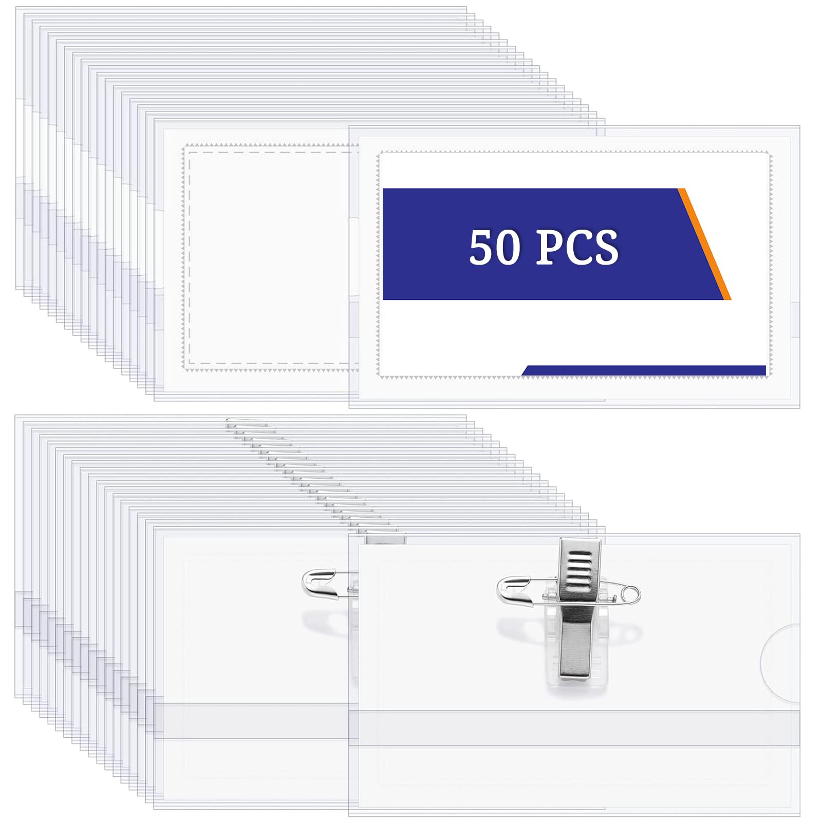 XHDA 50 PCS Name Badges with Clip and Pin, Clear Name Badges Holders ...