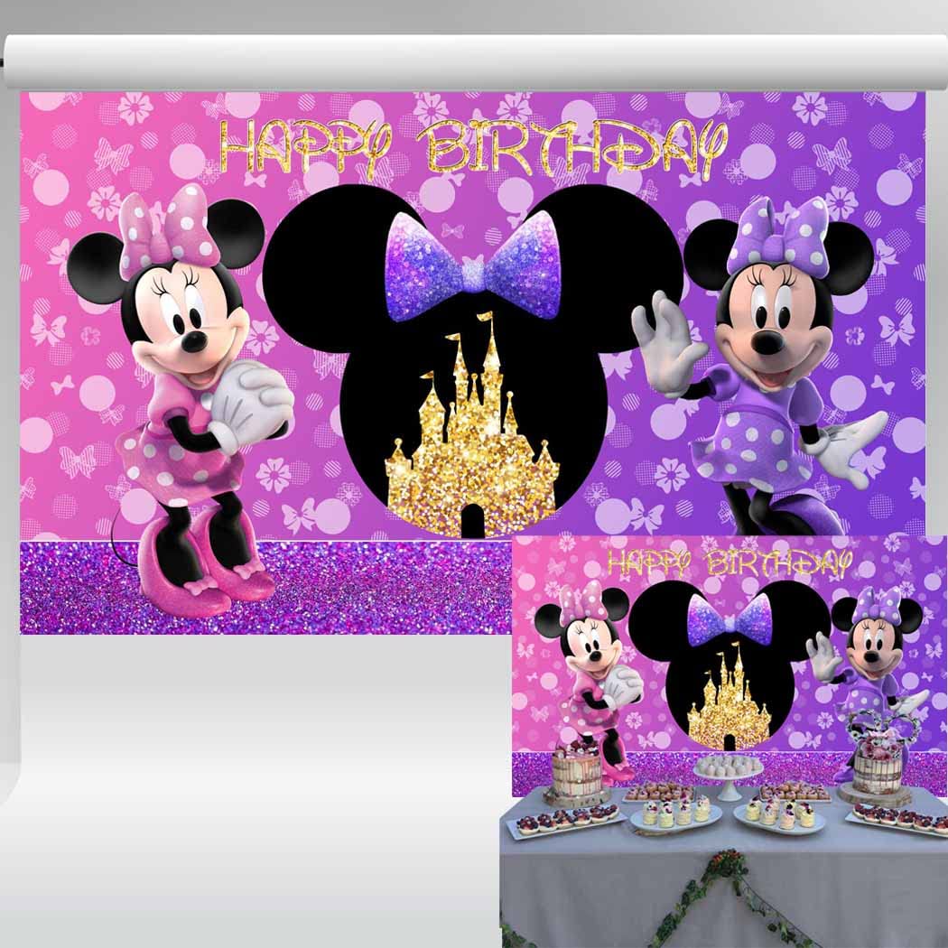 Pink and Purple Minnie Mouse Backdrop Birthday Party Decorations Baby ...
