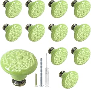 Biaungdo 12 Pcs Grass Green Ceramic Kitchen Cabinet Knobs, Retro Ceramic Dresser Knobs, Vintage ...
