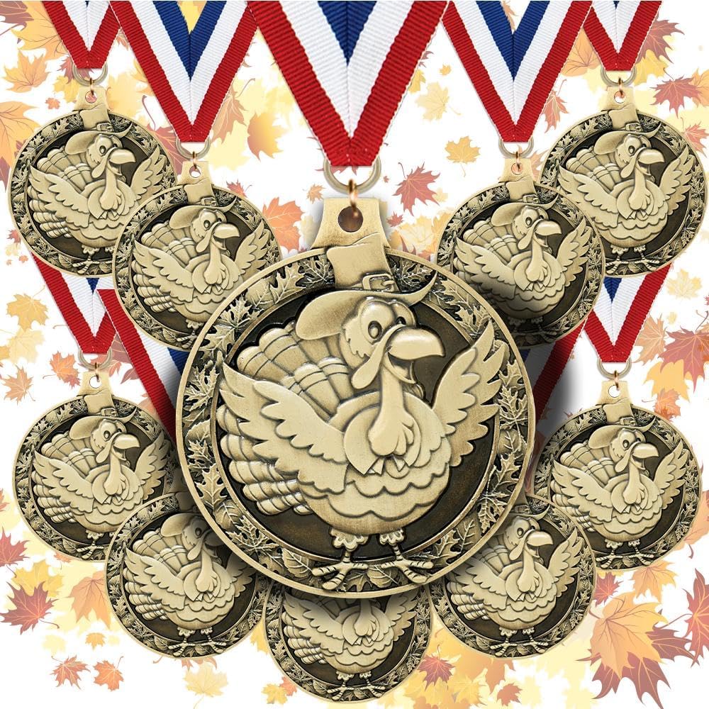 Amazon.com : Crown Awards Bulk 2" Gold Turkey Medal with Red White and ...