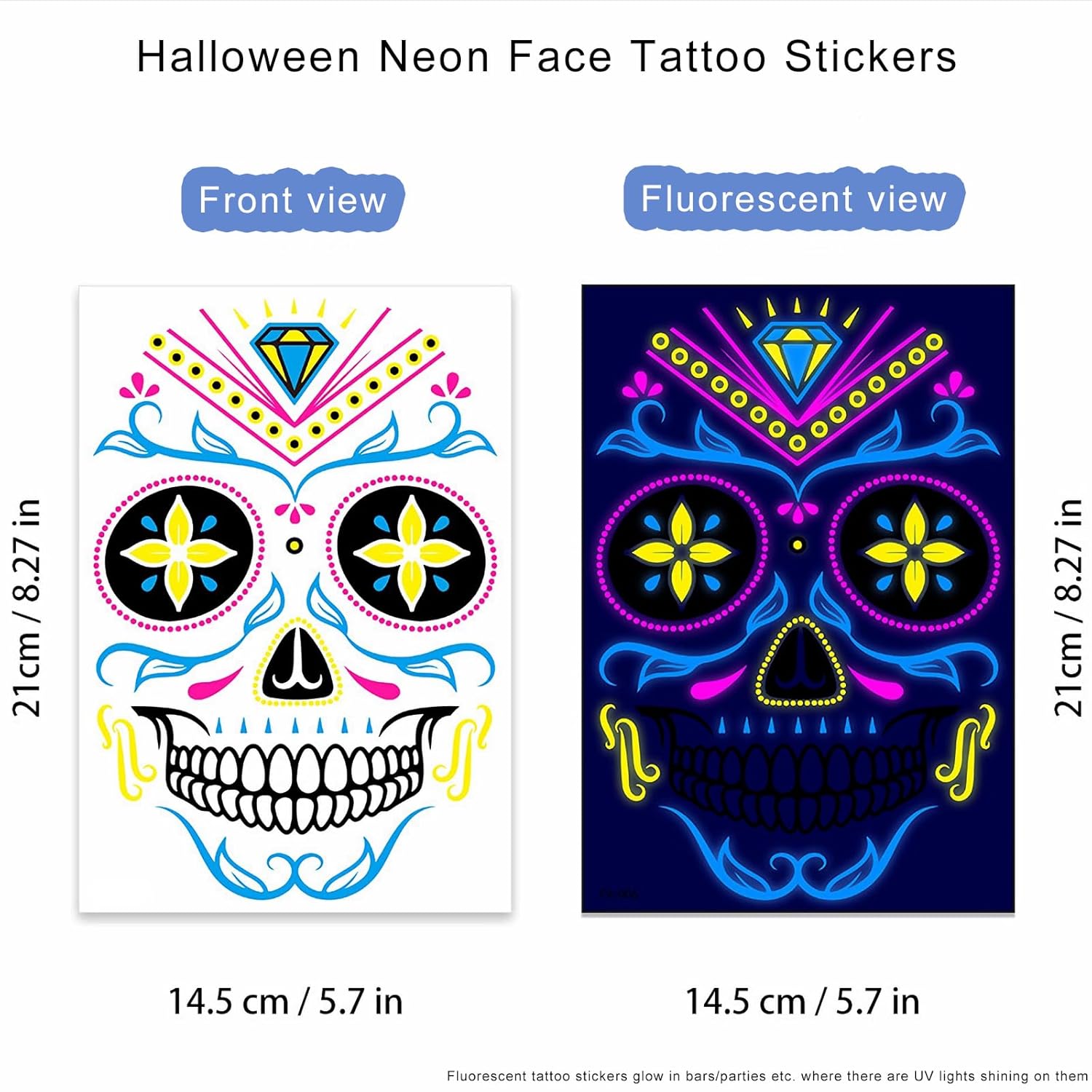 Calcomanías de Halloween para cara con neón, Día de los Muertos ...