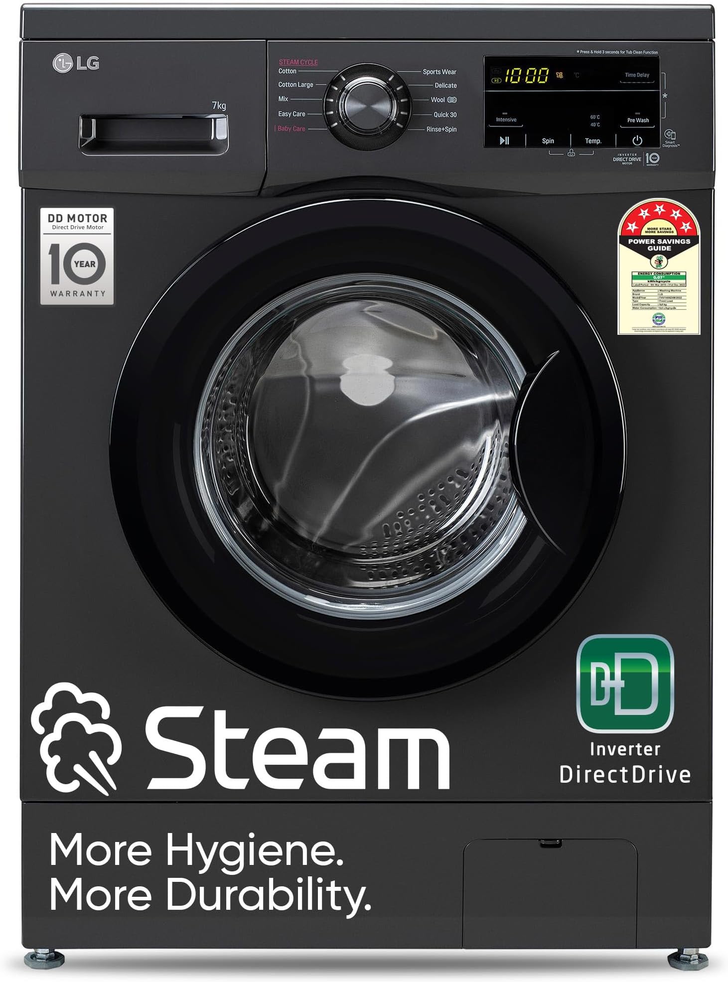 LG 7 Kg, 5 Star, Direct Drive Technology, Steam Wash, 6 Motion DD ...