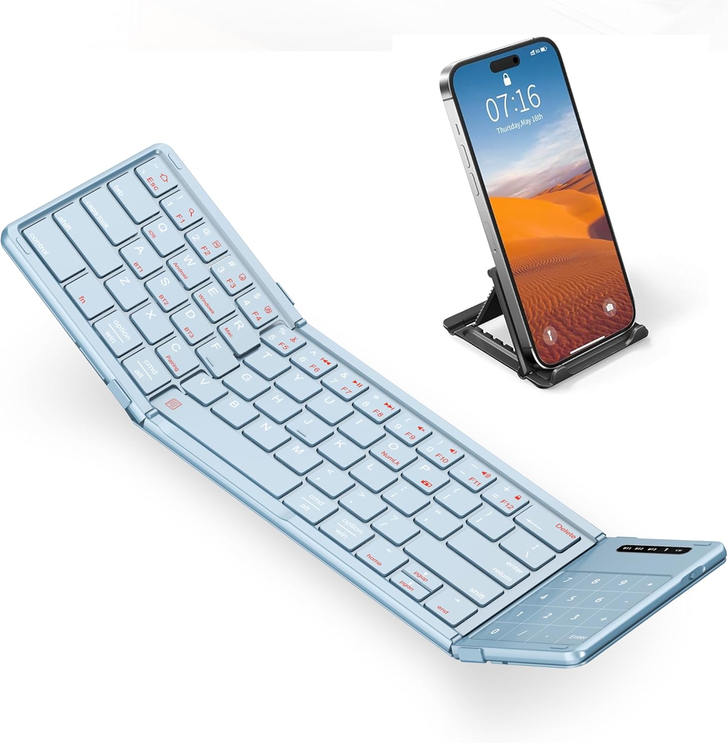 Foldable Bluetooth Keyboard,Wireless Keyboard with Phone Holder,with Sensitive Touchpad Numeric ...