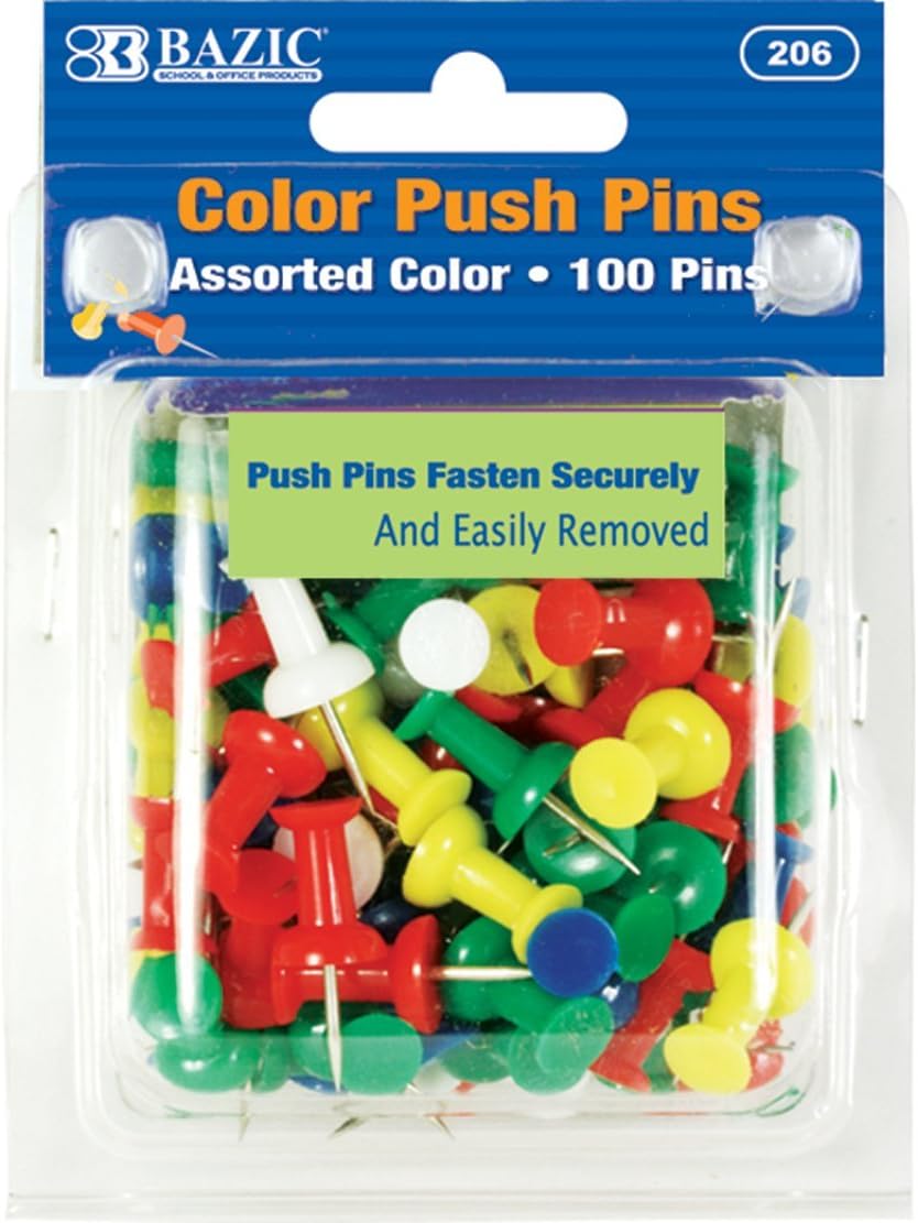 Amazon.com : Bazic Push Pins, Assorted Color, 100 per Pack, Case of 24 ...
