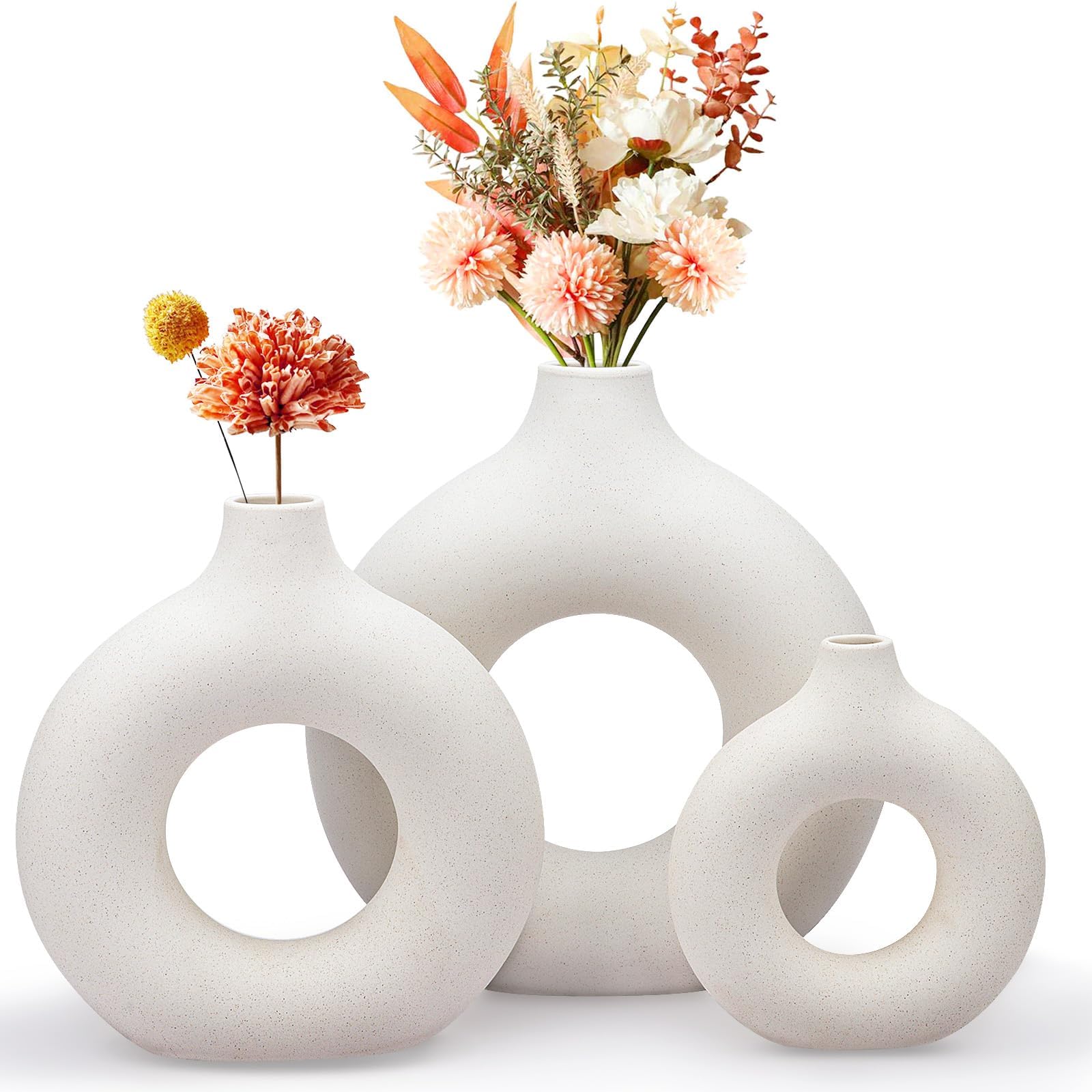 Amazon.com: White Ceramic Vase -Set of 3 Boho for Modern Home Decor ...