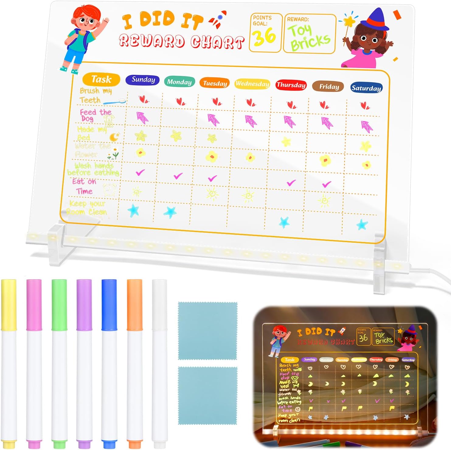 Amazon.com: Light-Up Reward Chart for Kids - Customizable Chore Chart ...