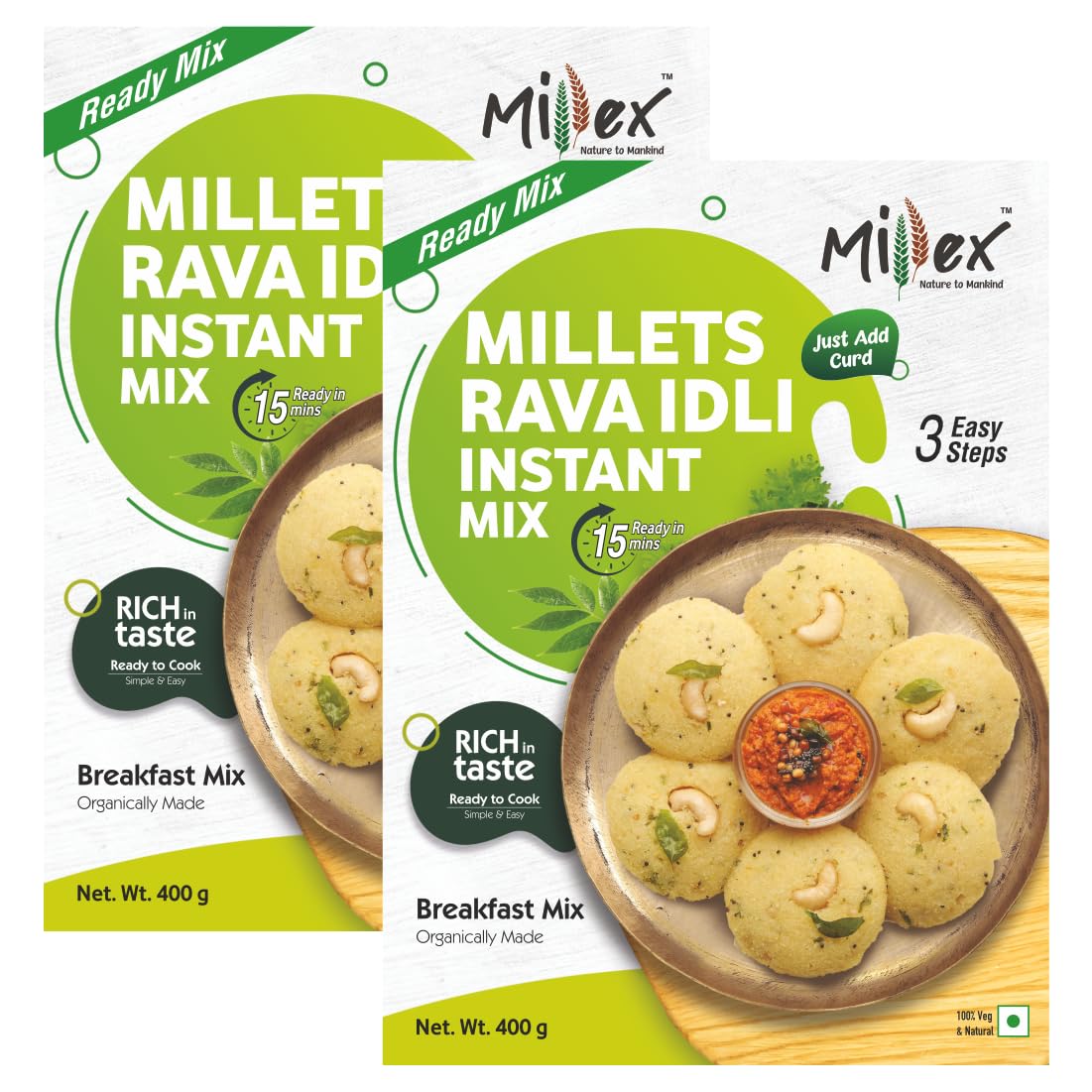 Millex Millets Rava Idli Instant Mix each 400g (Pack of 2)|Natural ...