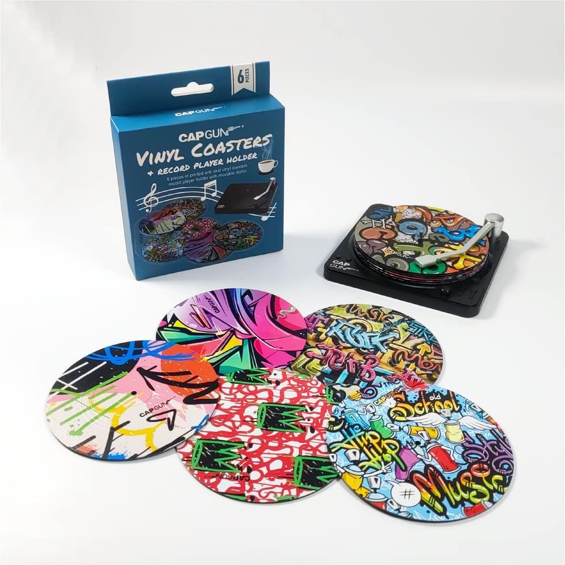 Amazon.com: Funny Retro Vinyl Record Coasters in Graffiti Design with a ...