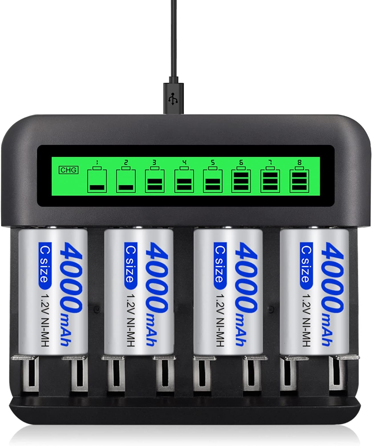 Amazon.com: Tenberly AA AAA C D Universal Battery Charger with 4 Pack C ...