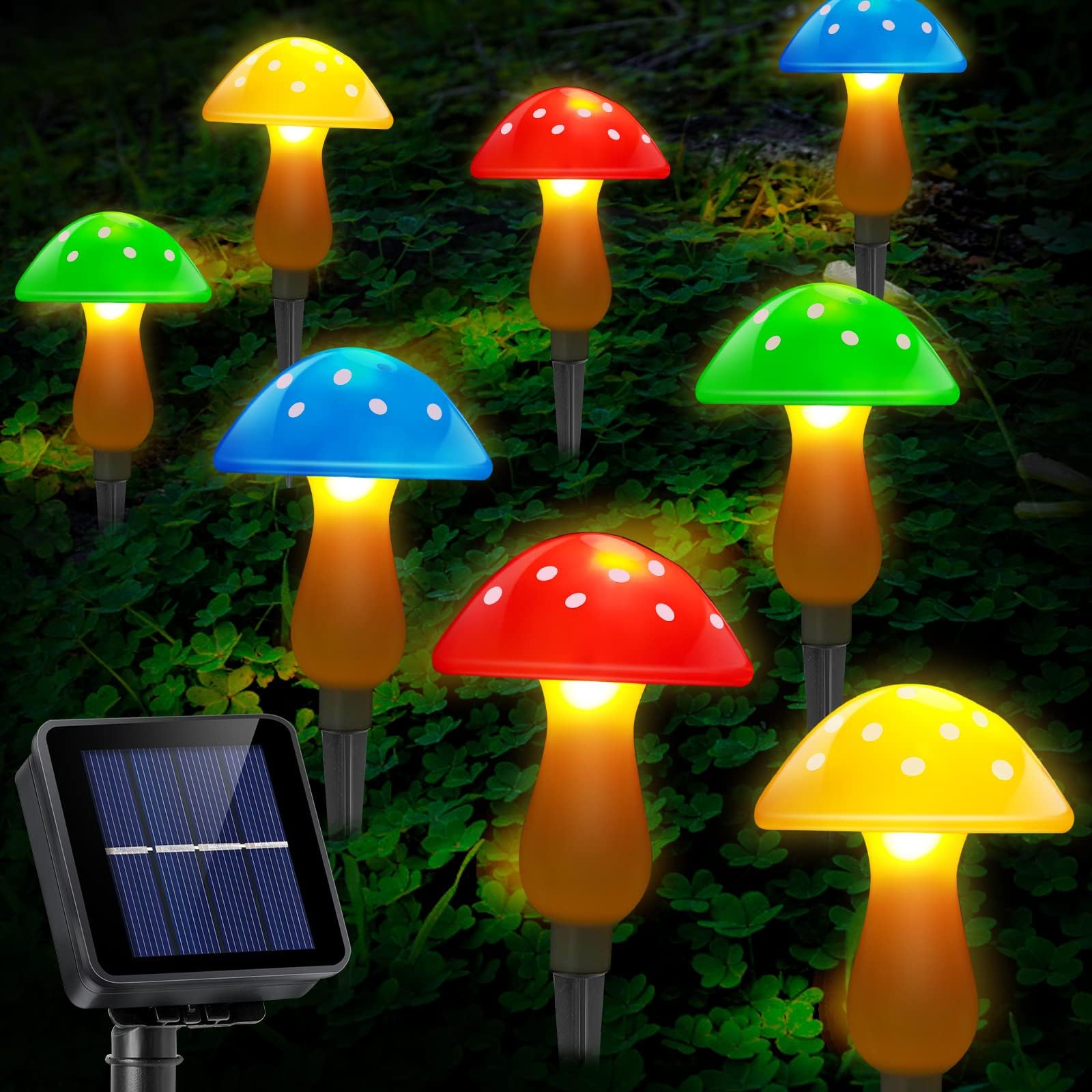 Lights4fun, Inc. Set of 3 Red Solar Powered Mushroom Toadstool LED ...