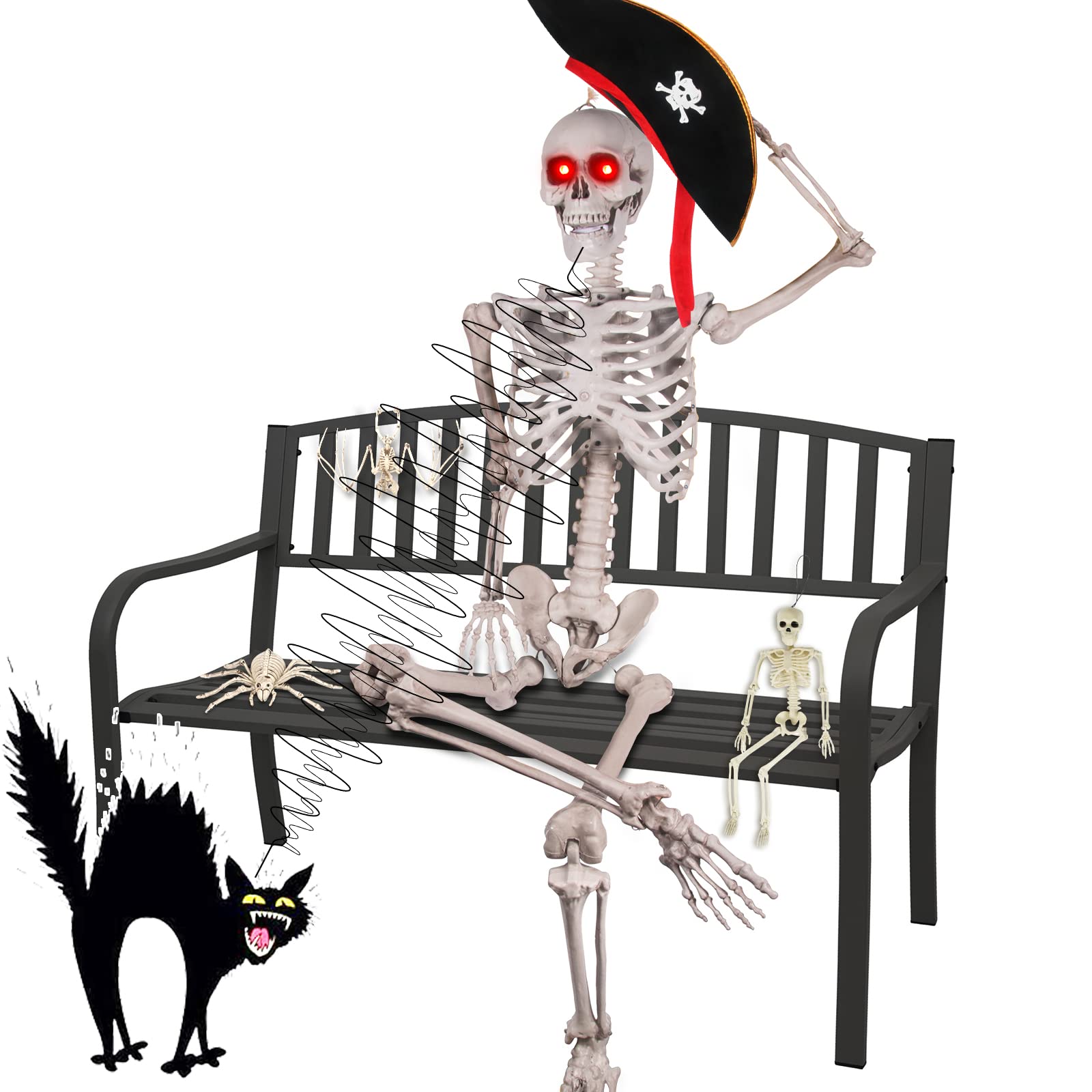 Buy 5.5FT Halloween Skeleton with 3 Small Skeletons Pirate Hat ...